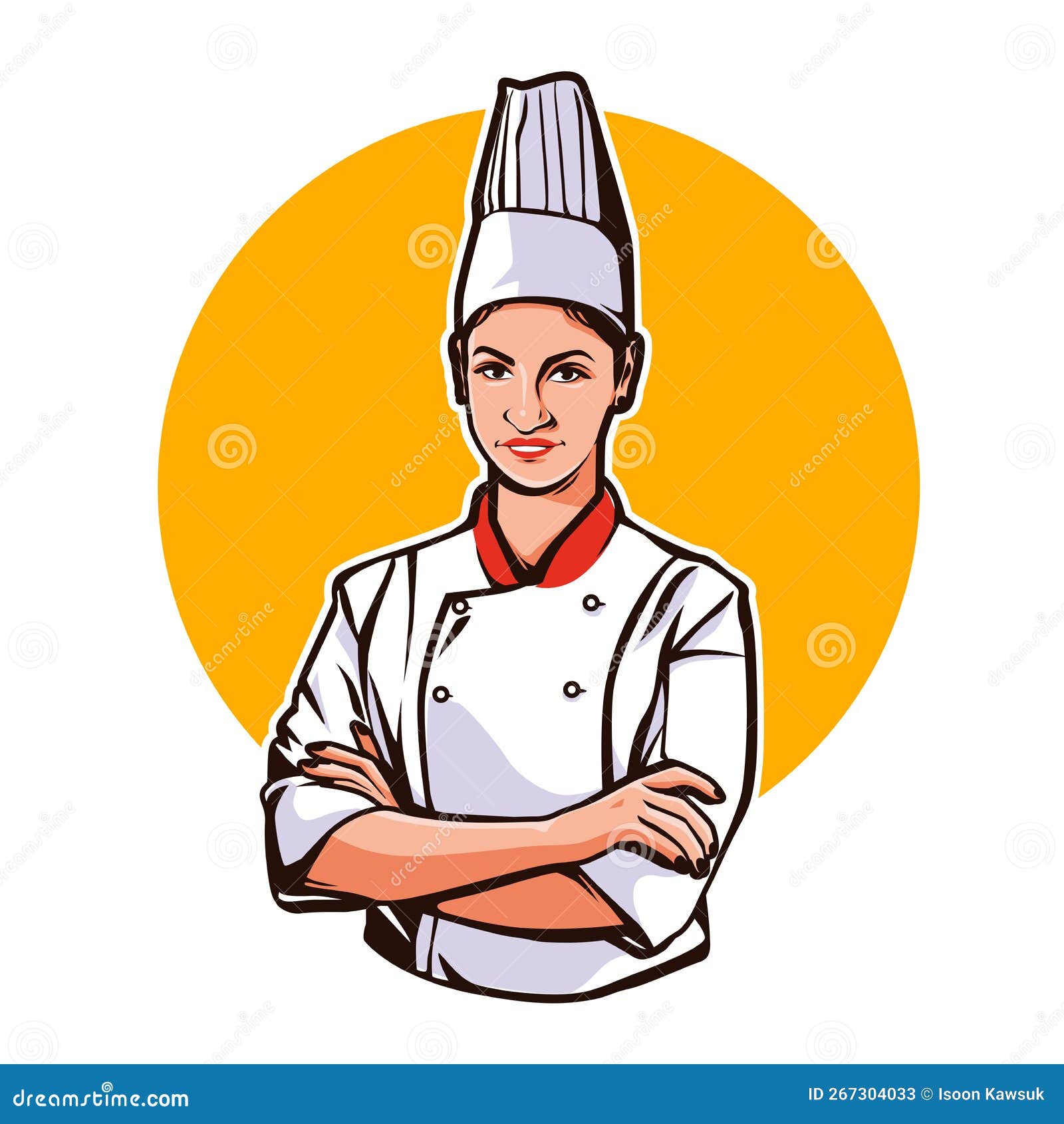 Chef Woman Design Chief Cook In Cap Symbol Or Logo Stock Vector