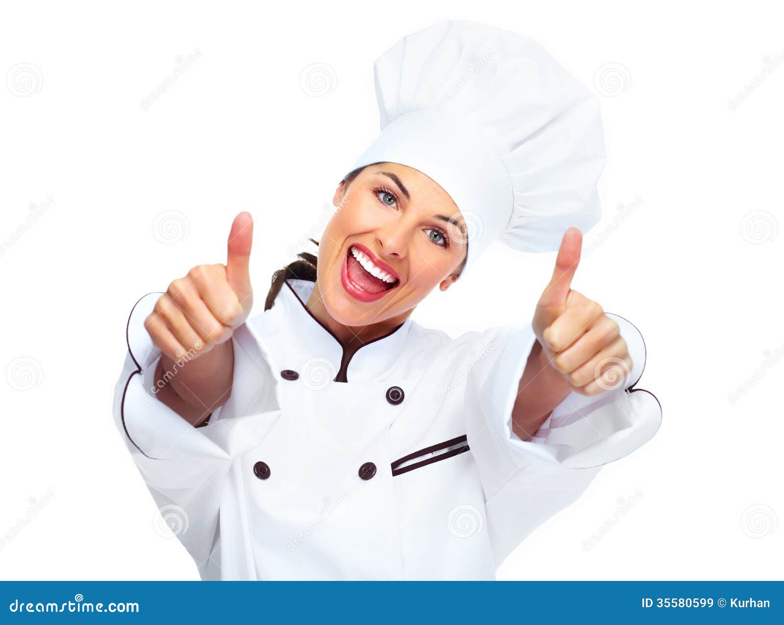 Chef Woman With Red Lips Eat Pasta. Diet And Healthy Organic Food ...