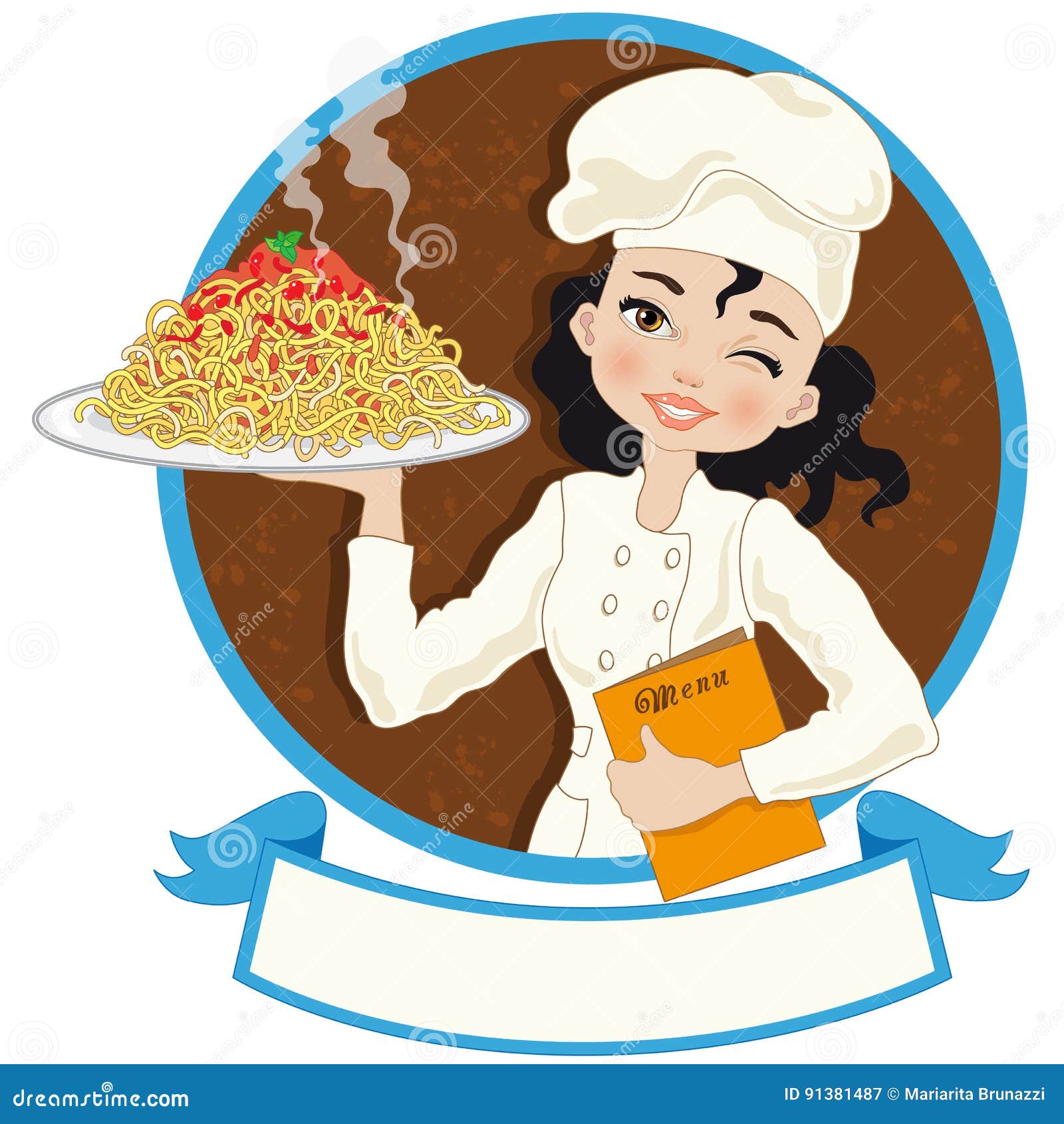 Chef woman with spaghetti stock vector. Illustration of graphic - 91381487