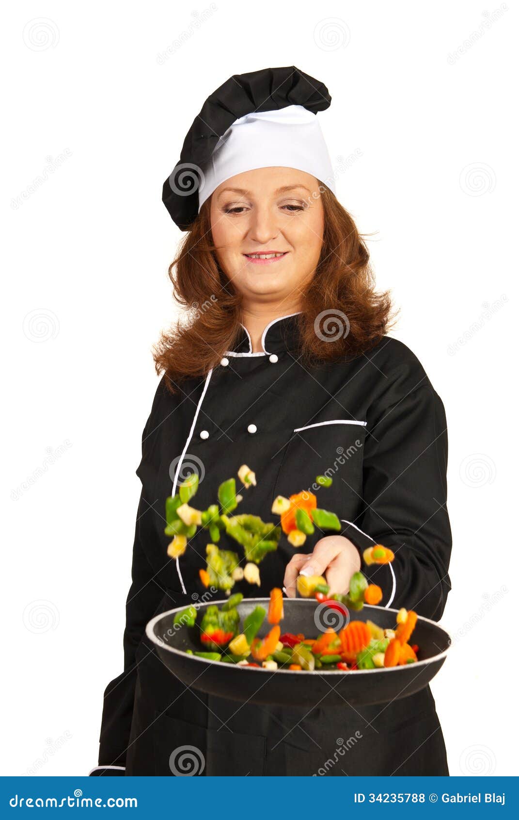 Chef Woman Throwing Vegetables Stock Photo - Image of indoor, caucasian ...