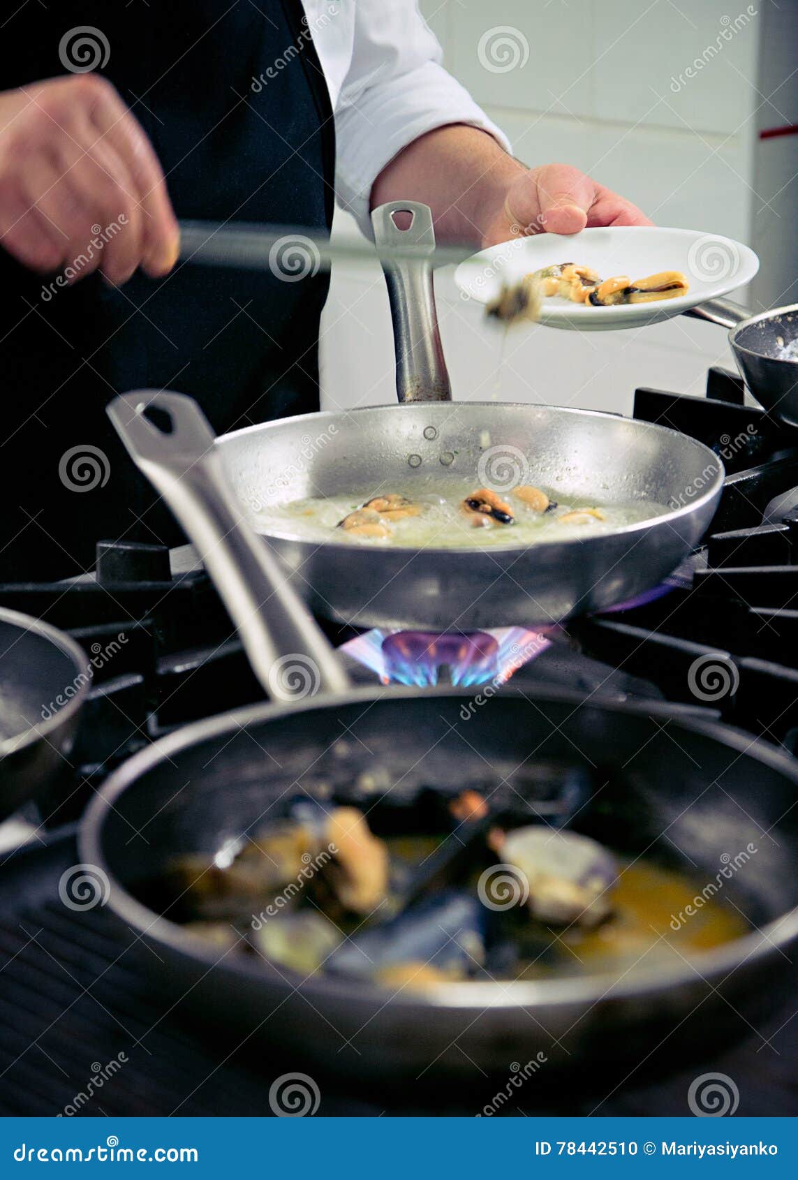 Chef at Work with Fried Mussels Stock Photo - Image of education, fried ...
