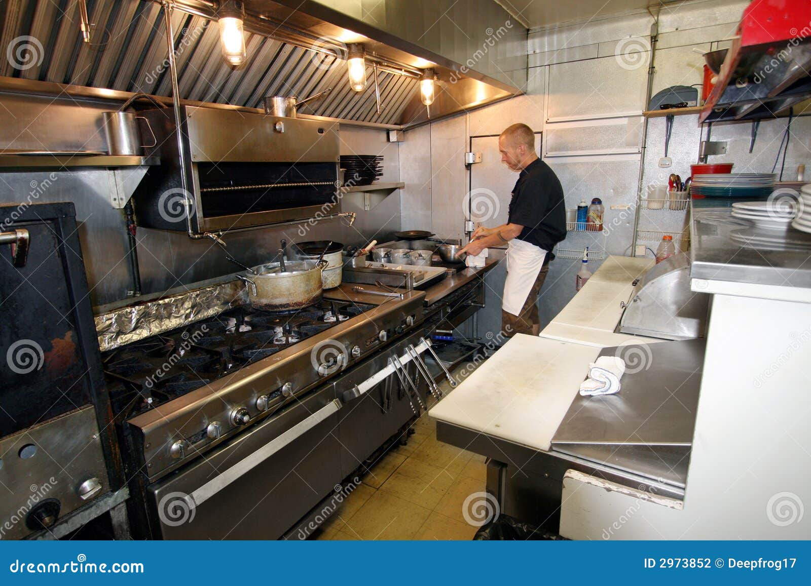 Chef at Work in Small Kitchen Stock Photo - Image of scullery, cuisine ...