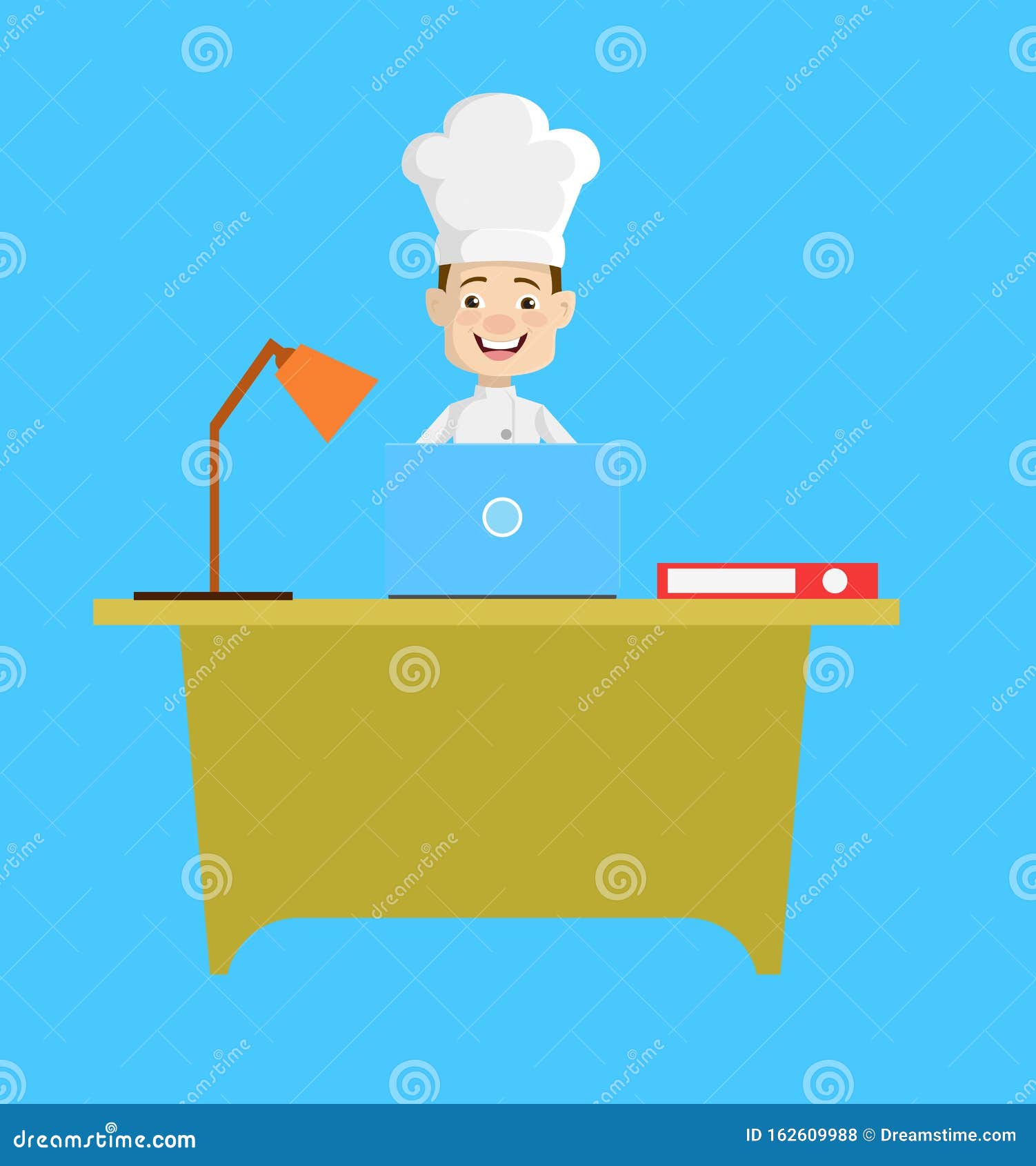 Chef - Working on Laptop stock vector. Illustration of project - 162609988