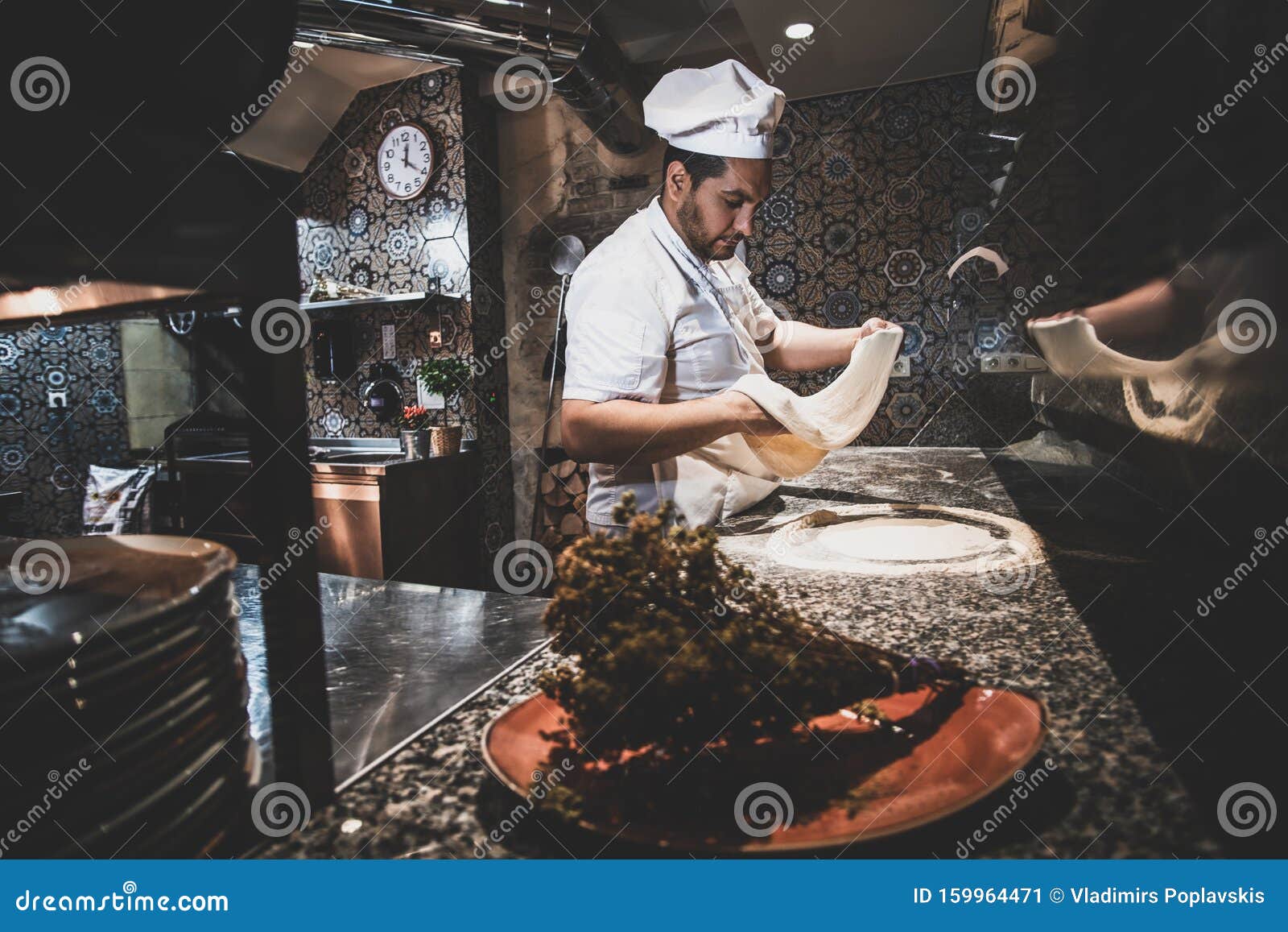 Chef is Making Pizza at the Restaurant Kitchen Stock Image - Image of ...