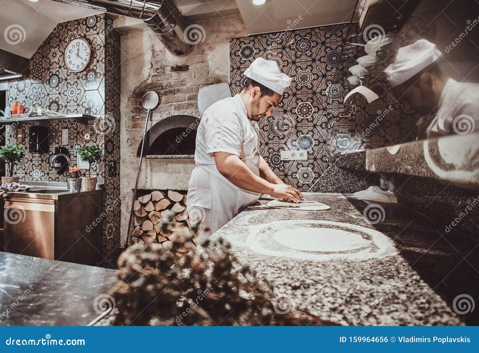 Chef is Making Pizza at the Restaurant Kitchen Stock Photo - Image of ...