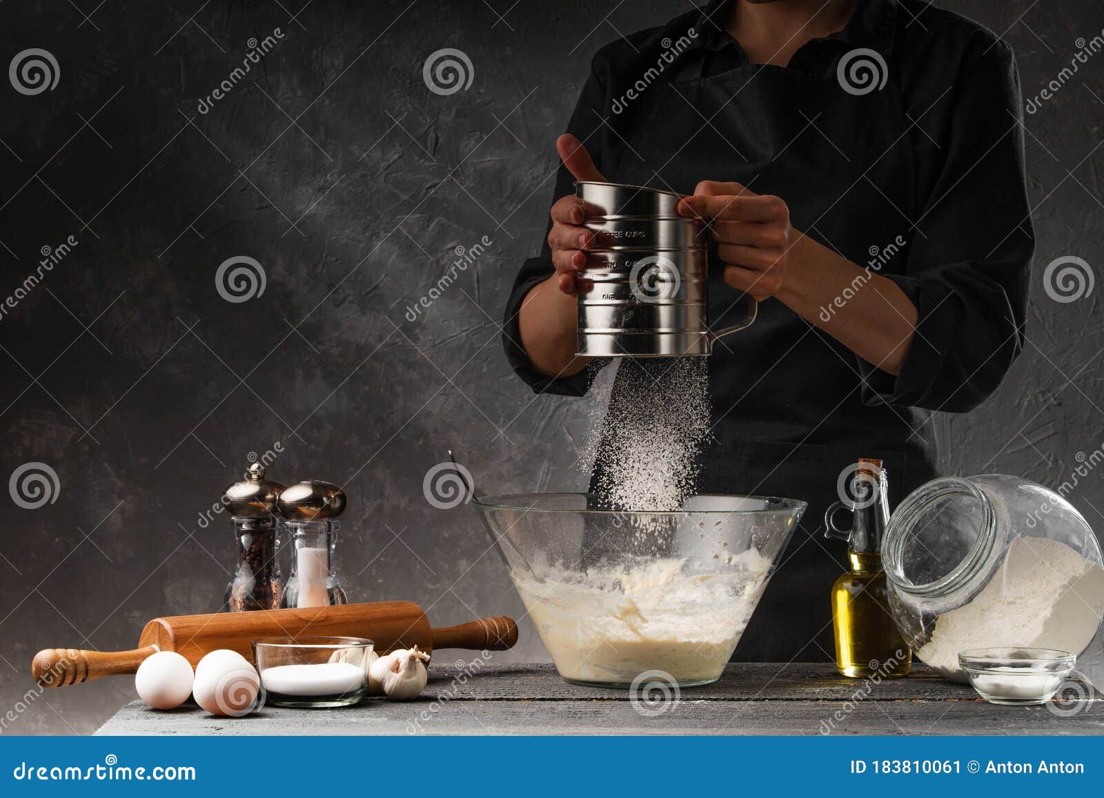Chef Works with Flour. Bakery Preparing Bread and Pastries Stock Image ...