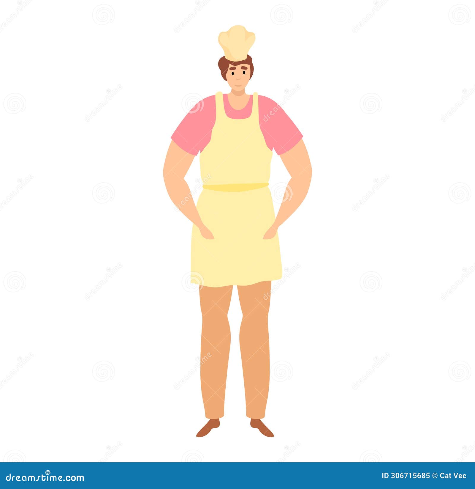 Chef Yellow Apron Hat Standing Confidently. Cartoon Cook Uniform Ready ...
