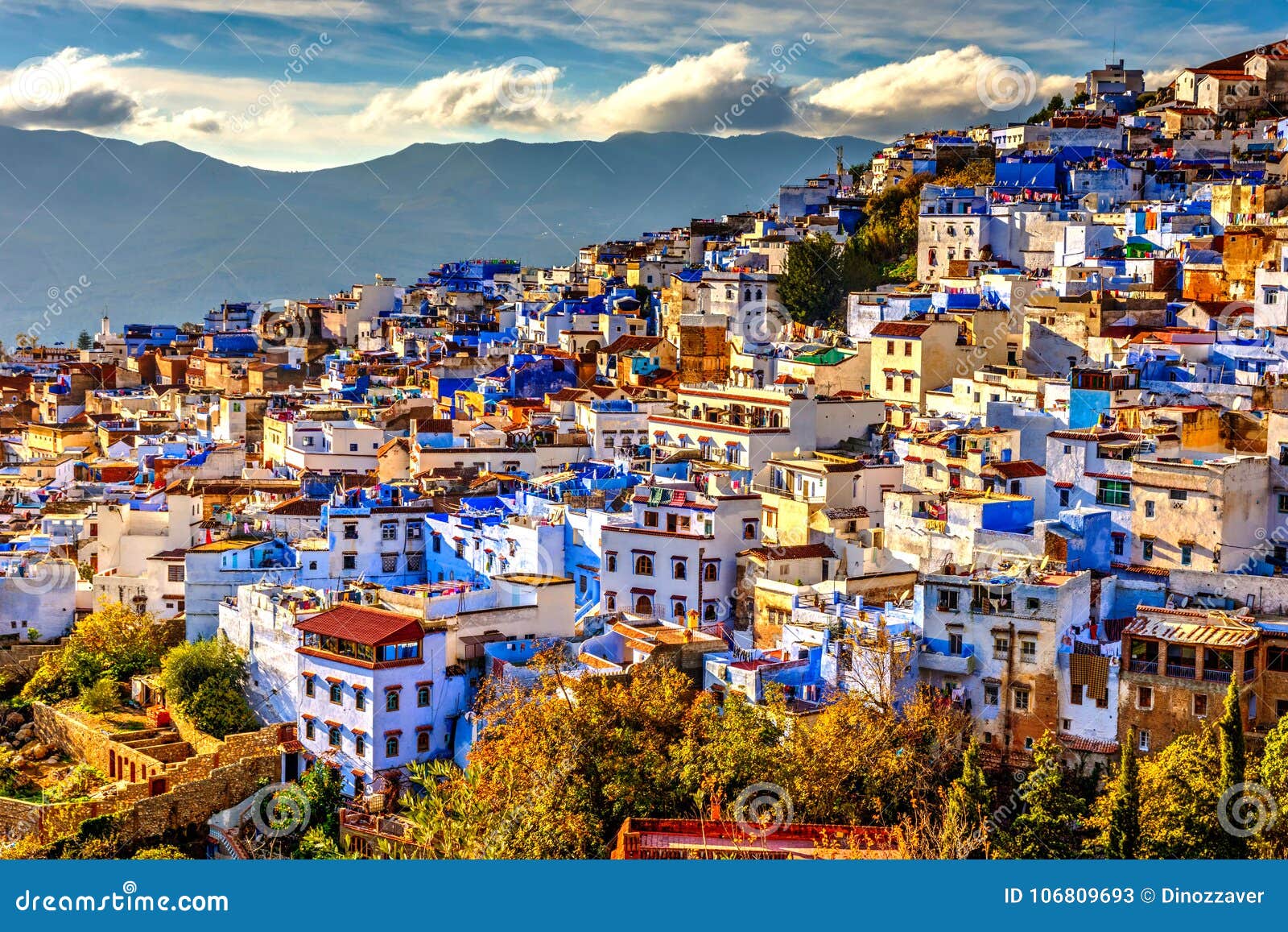 Chefchaouen-Panorama, Blaue Stadt, Marokko Stockbild - Bild von stadt ...