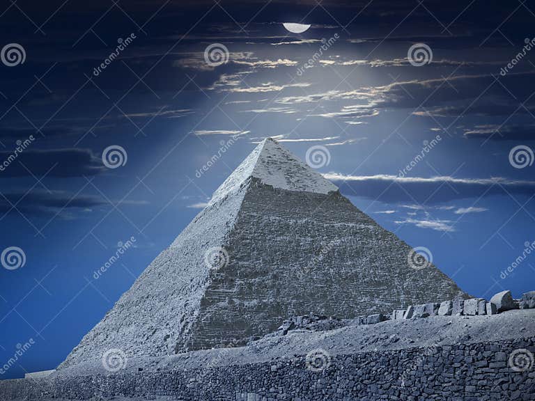 Chefren s pyramid at night stock photo. Image of architecture - 8381646