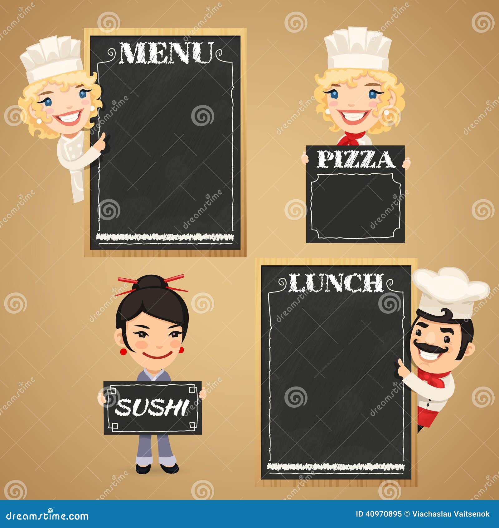 Chefs Cartoon Characters with Chalkboard Menu Stock Vector ...