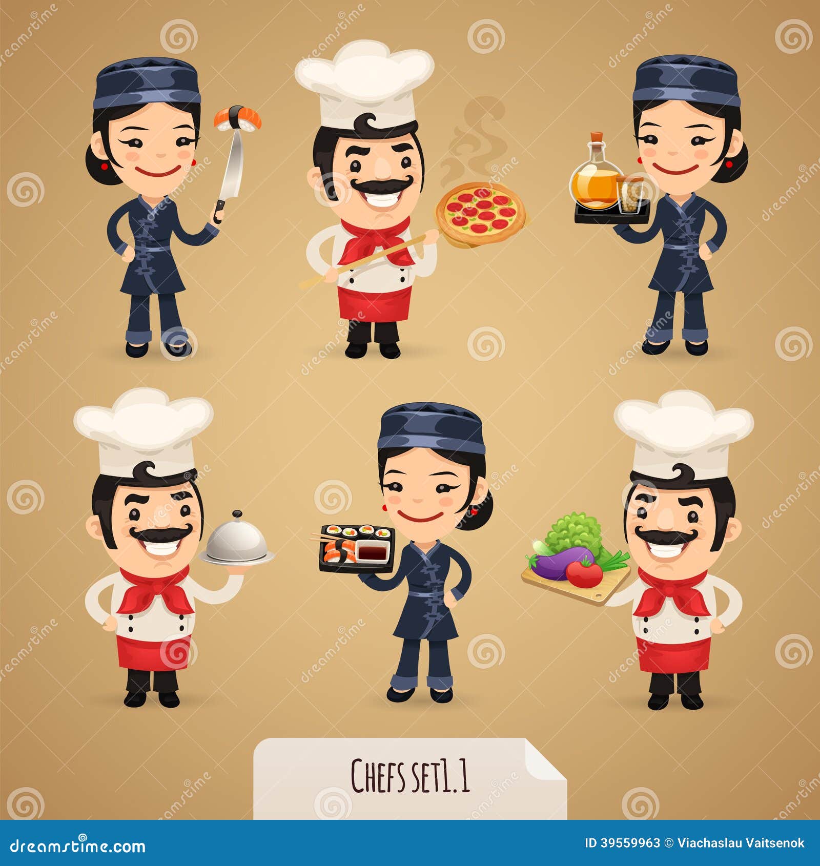 Chefs Cartoon Characters Set1.1 Stock Vector - Illustration of ...