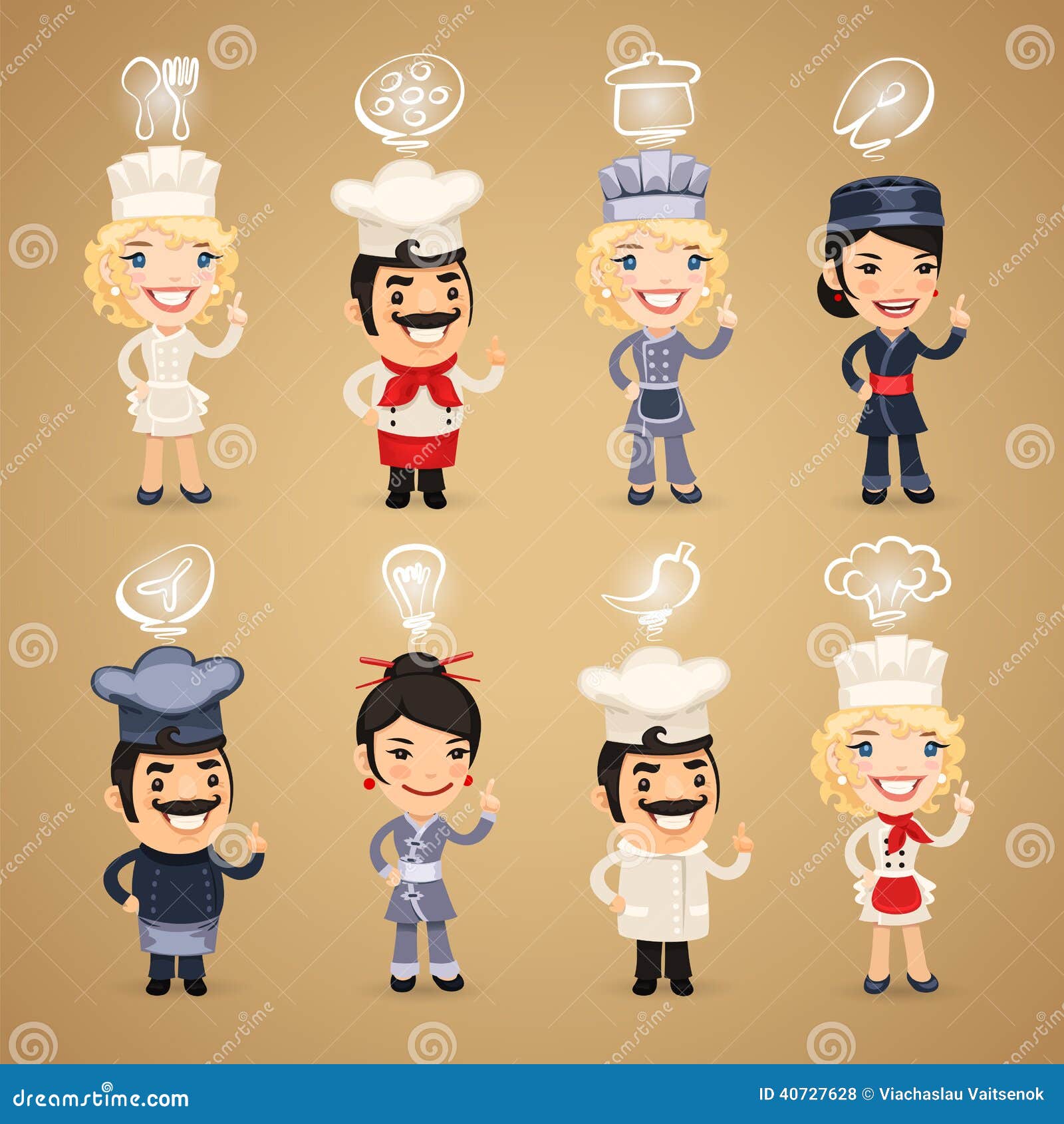 Chefs with Icons Set stock vector. Illustration of character - 40727628