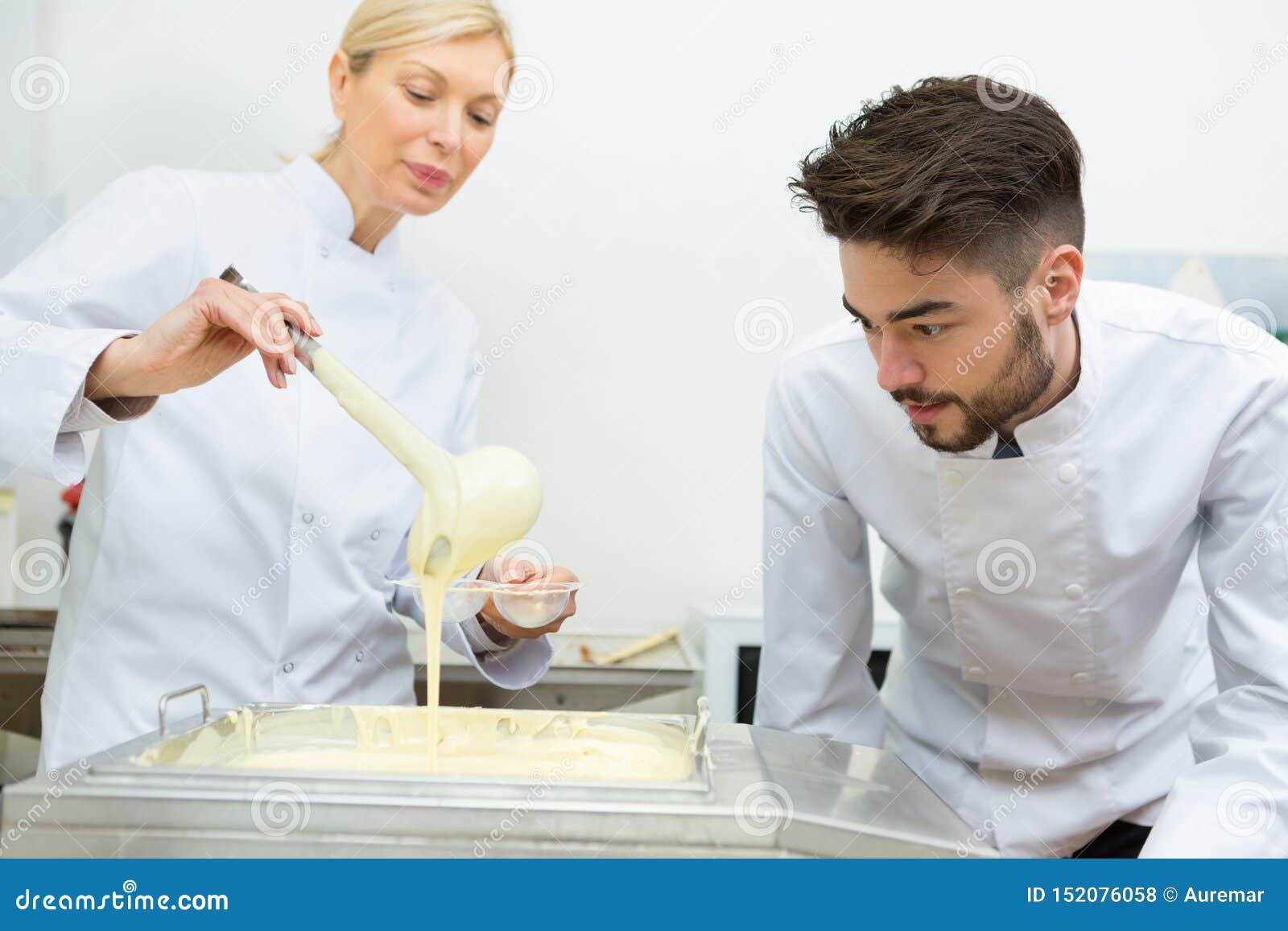 Chefs Making Whipped Egg Yolk with Sugar Stock Photo - Image of cake ...