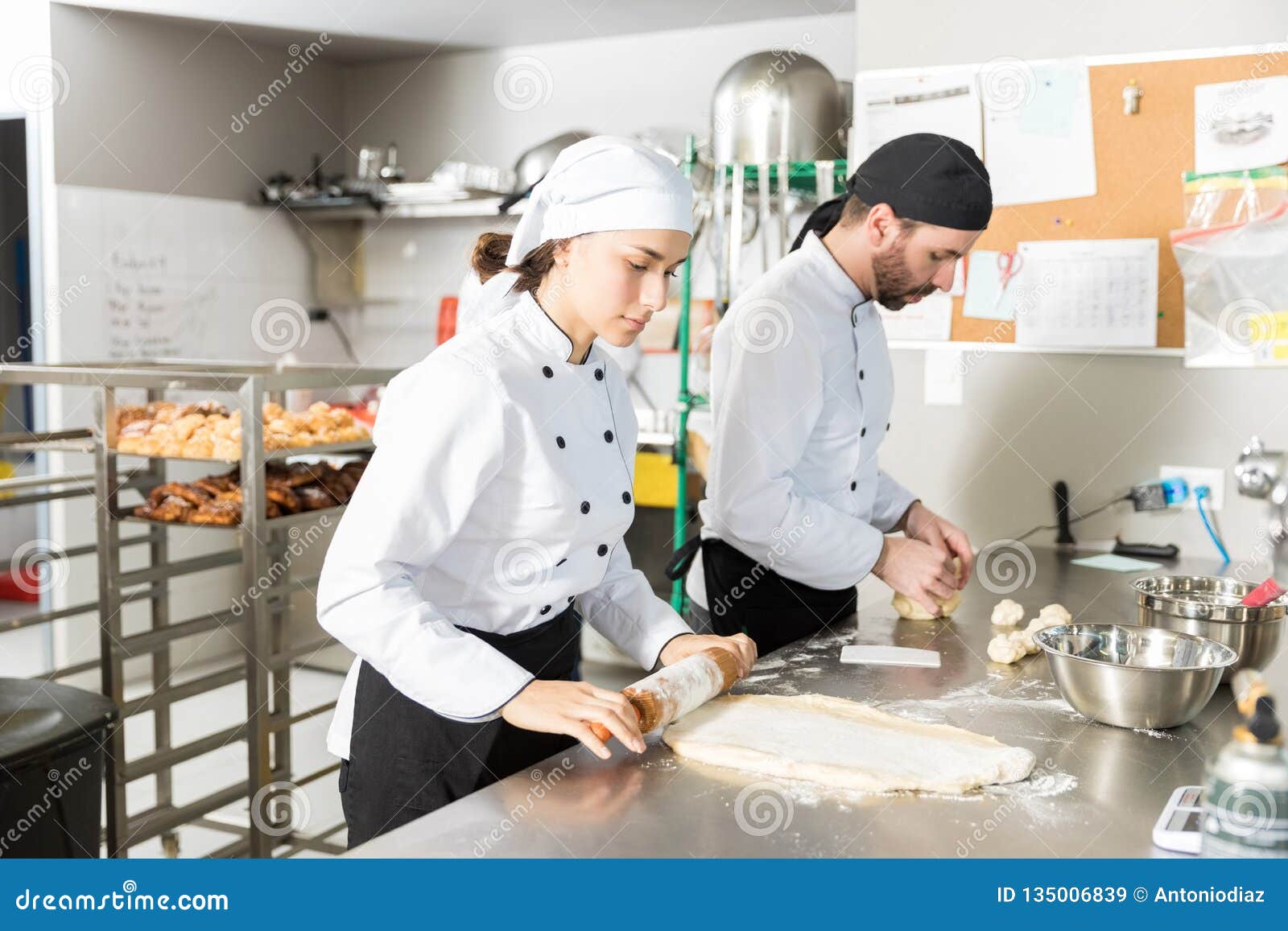 Chefs Preparing Bread Dough in Kitchen Stock Image - Image of uniform ...