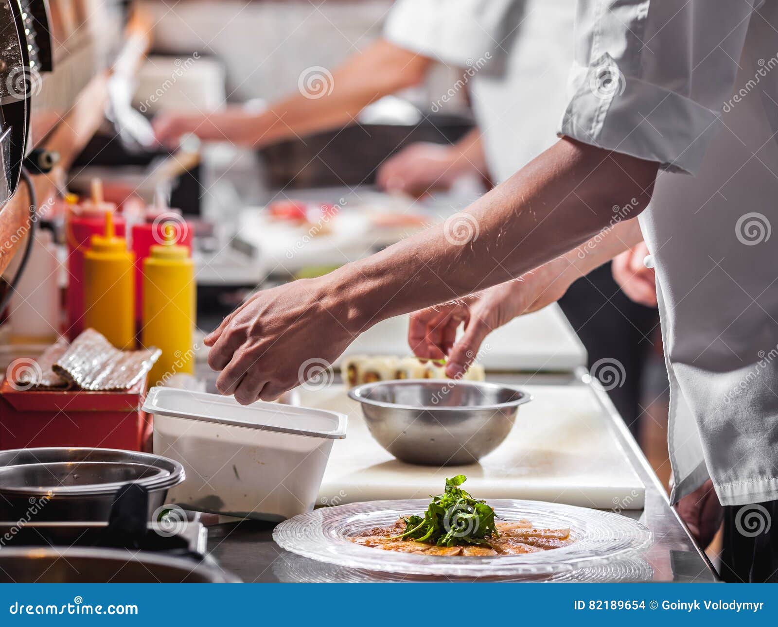 Chefs preparing food stock photo. Image of dinner, cuisine - 82189654