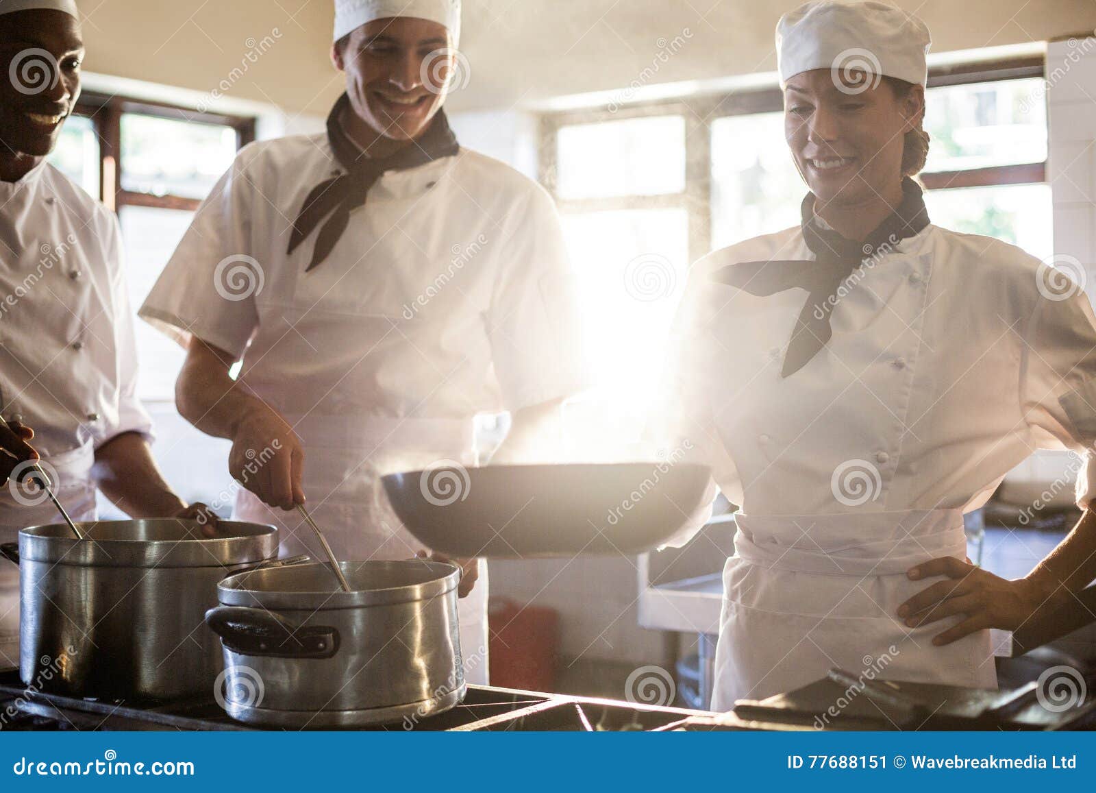 Chefs Preparing Food at Stove Stock Image - Image of happy, ladle: 77688151