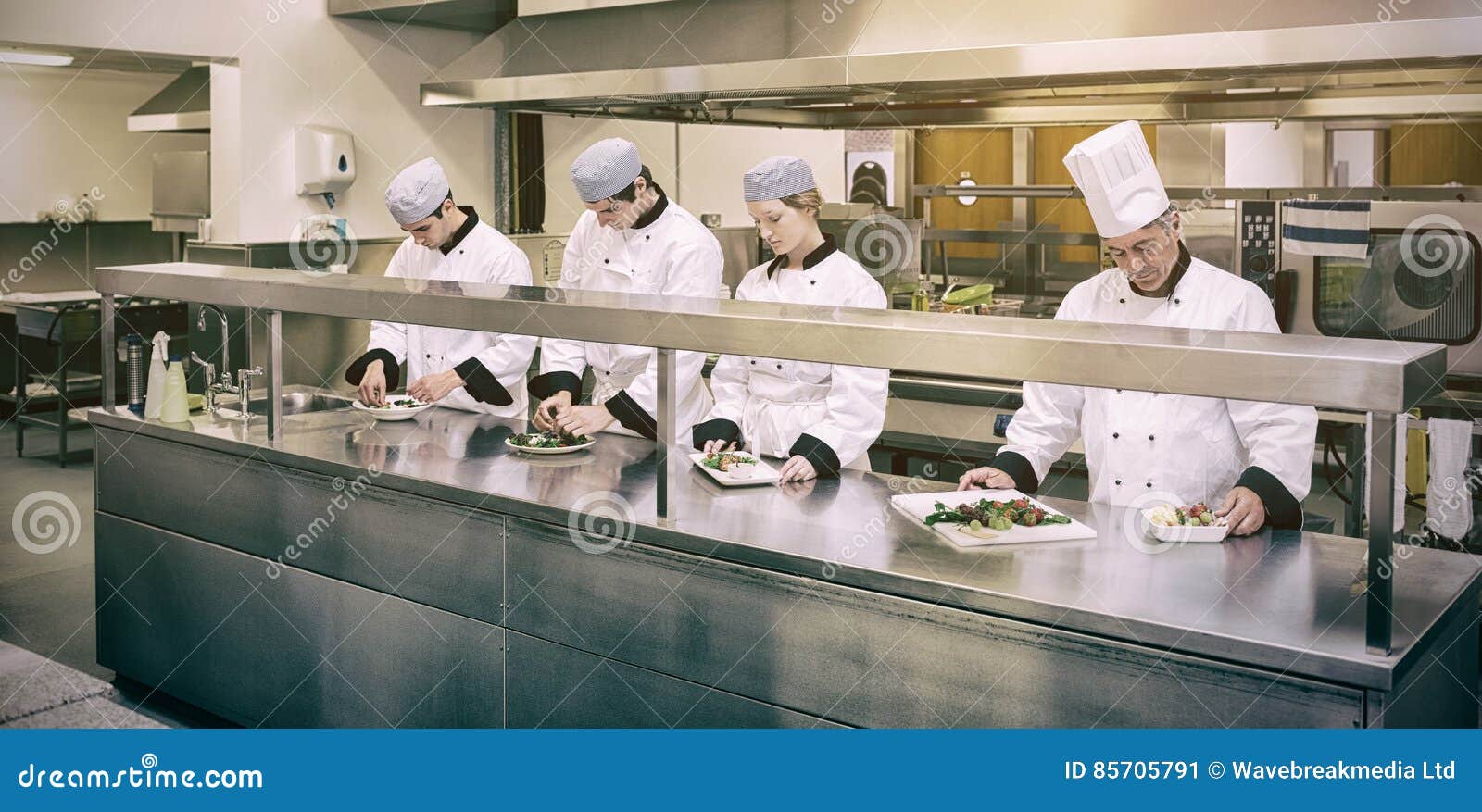 Chefs Preparing Plates in Kitchen Stock Image - Image of indoors ...