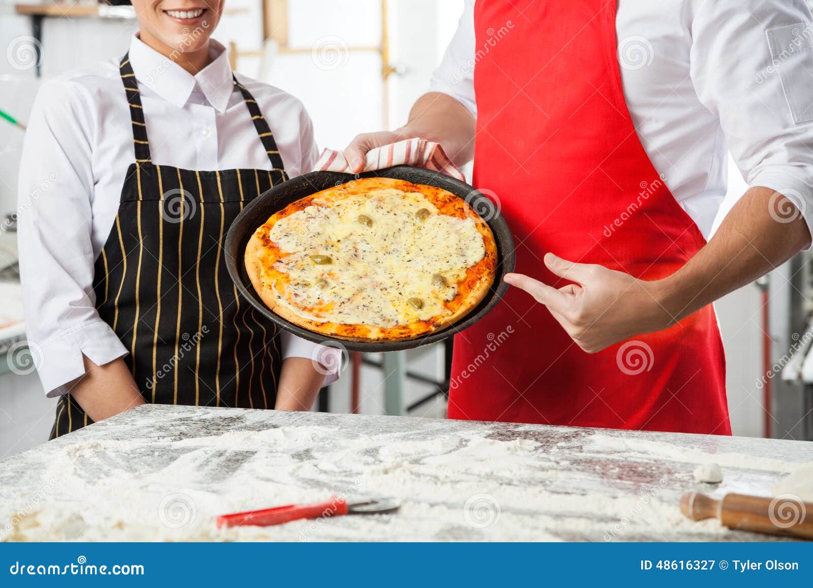 Chefs Presenting Delicious Pizza at Commercial Stock Image - Image of ...