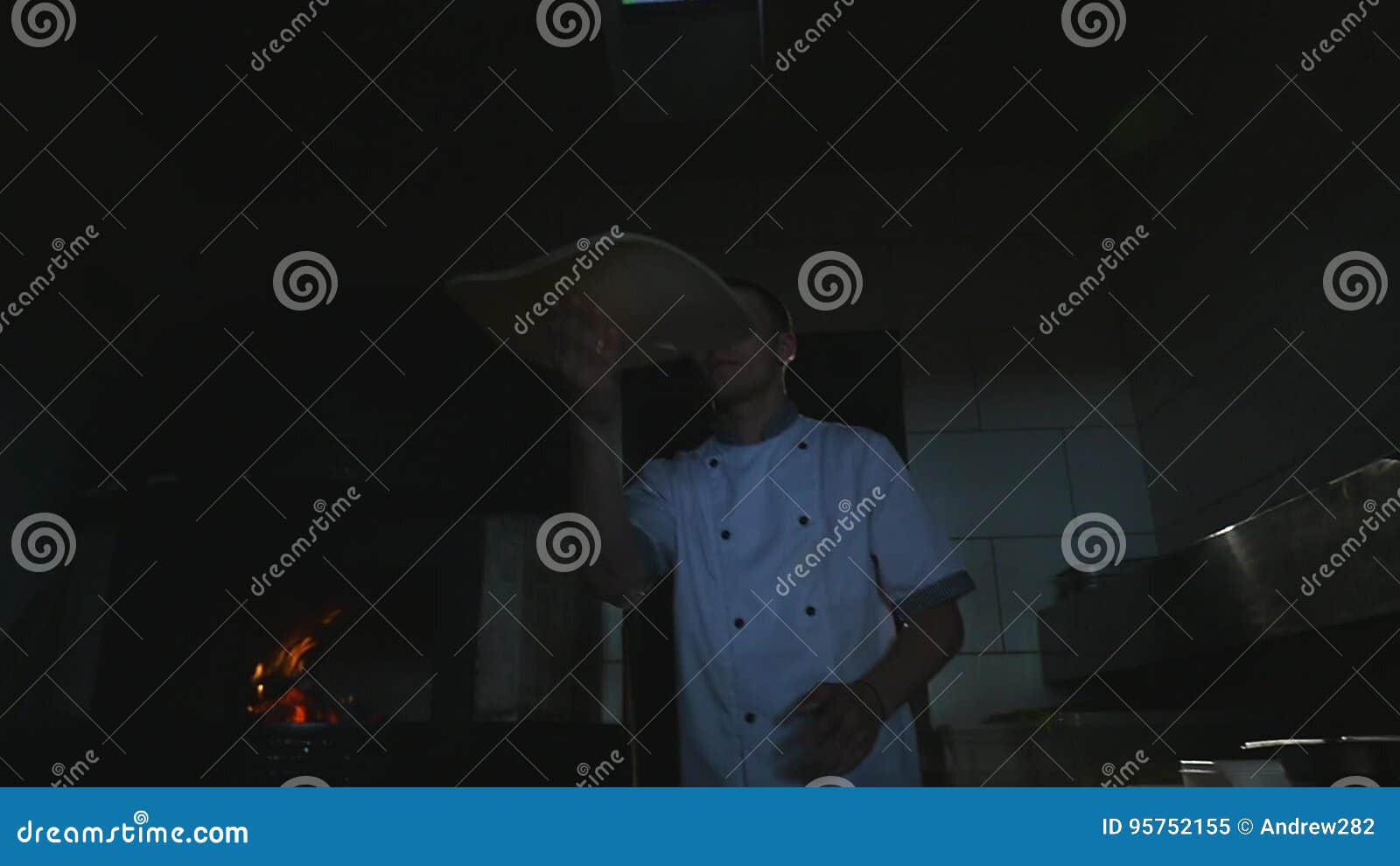 Chefs Rotate Pizza Dough in the Air Stock Video - Video of flour, hands ...