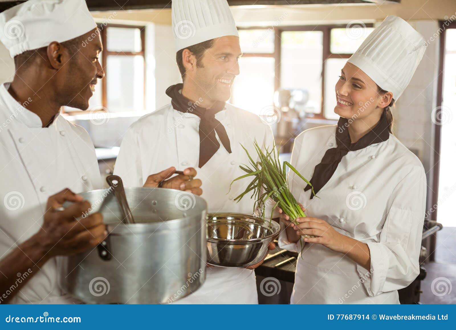 Chefs Talking while Preparing Food Stock Photo - Image of coworker ...