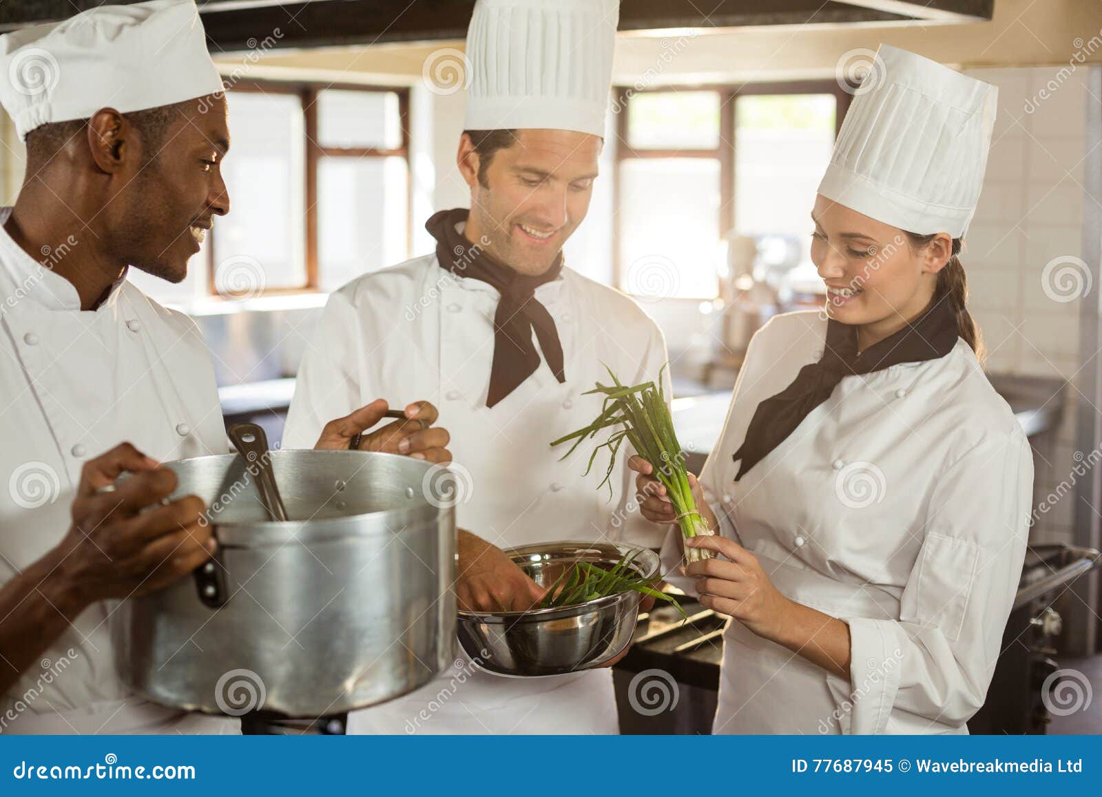 Chefs Talking while Preparing Food Stock Image - Image of happy, male ...