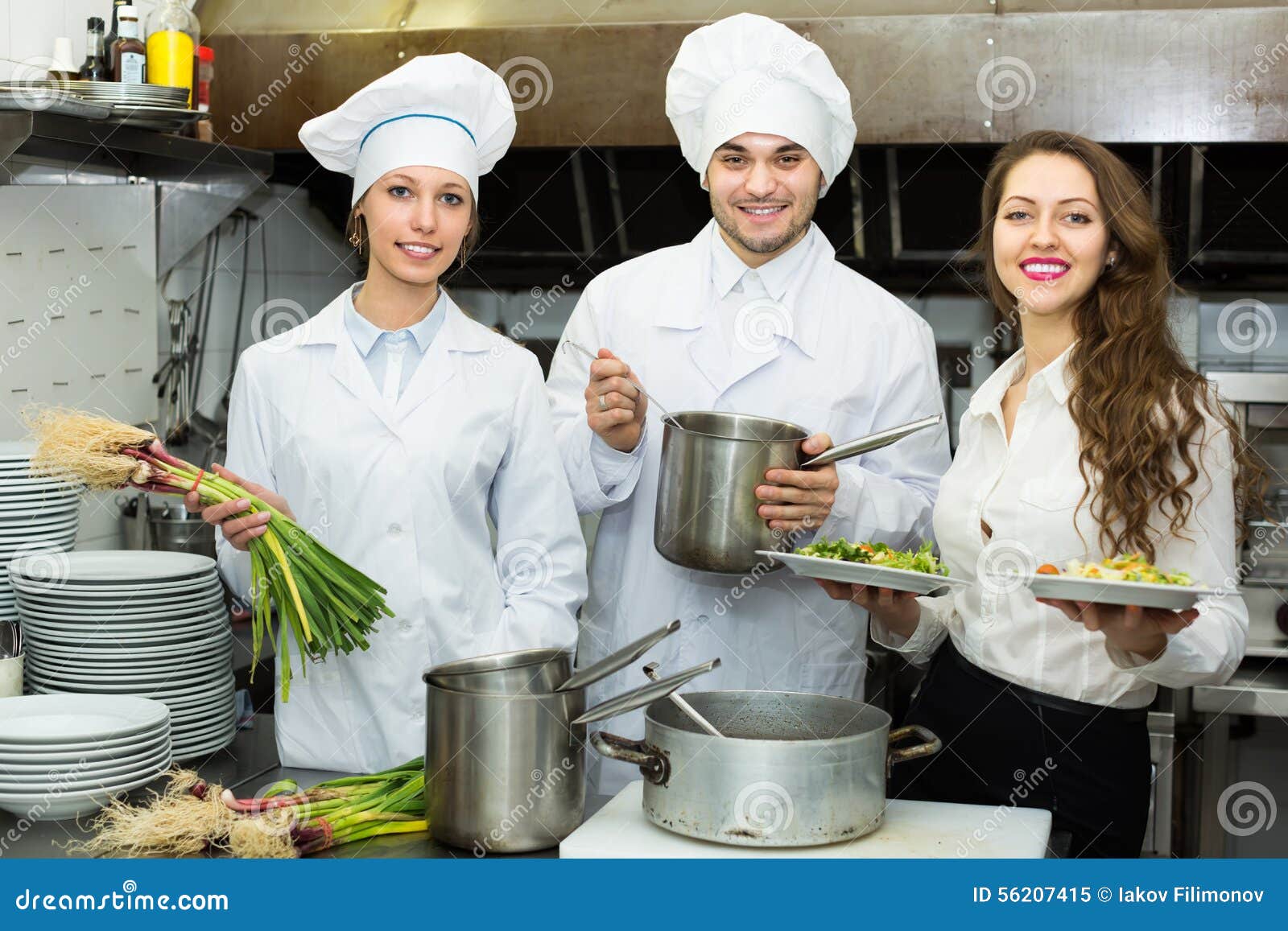 Chefs and Waitress at Kitchen Stock Image - Image of chef, european ...