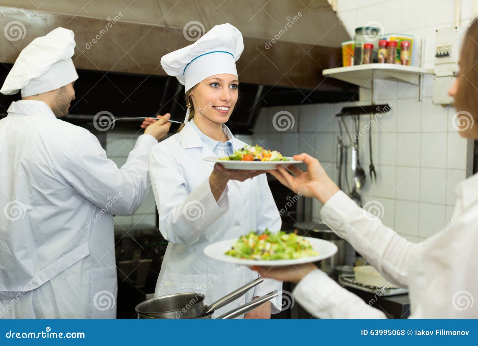 Chefs and Waitress at Kitchen Stock Photo - Image of interior, people ...