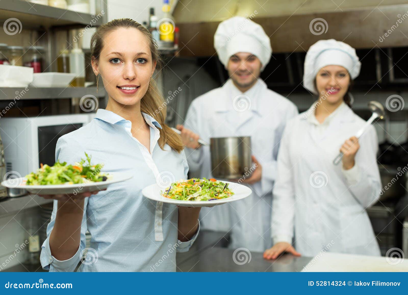 Chefs and Waitress at Kitchen Stock Photo - Image of house, caucasian ...