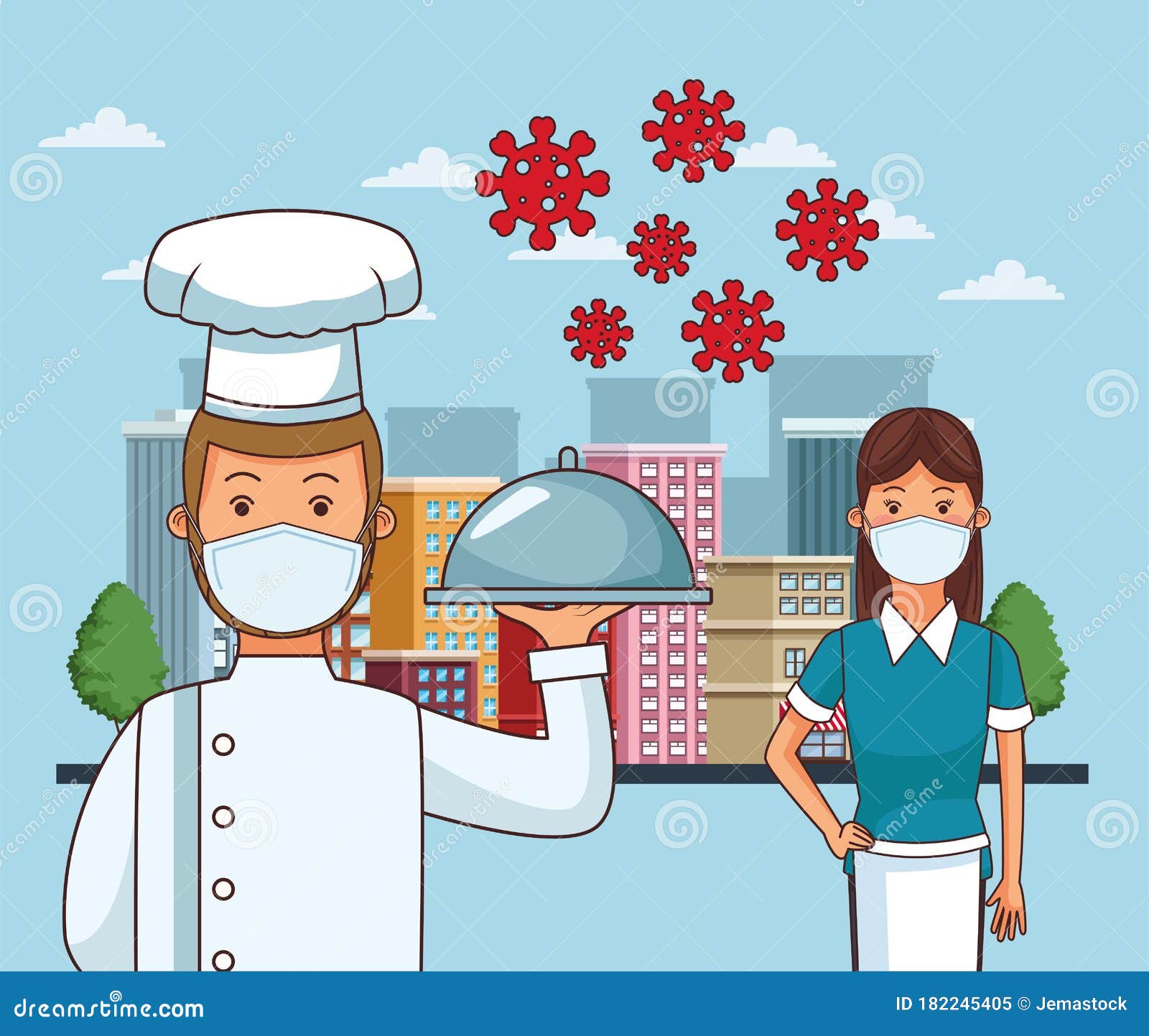 Chefs Workers Profession Using Face Masks Stock Vector - Illustration ...