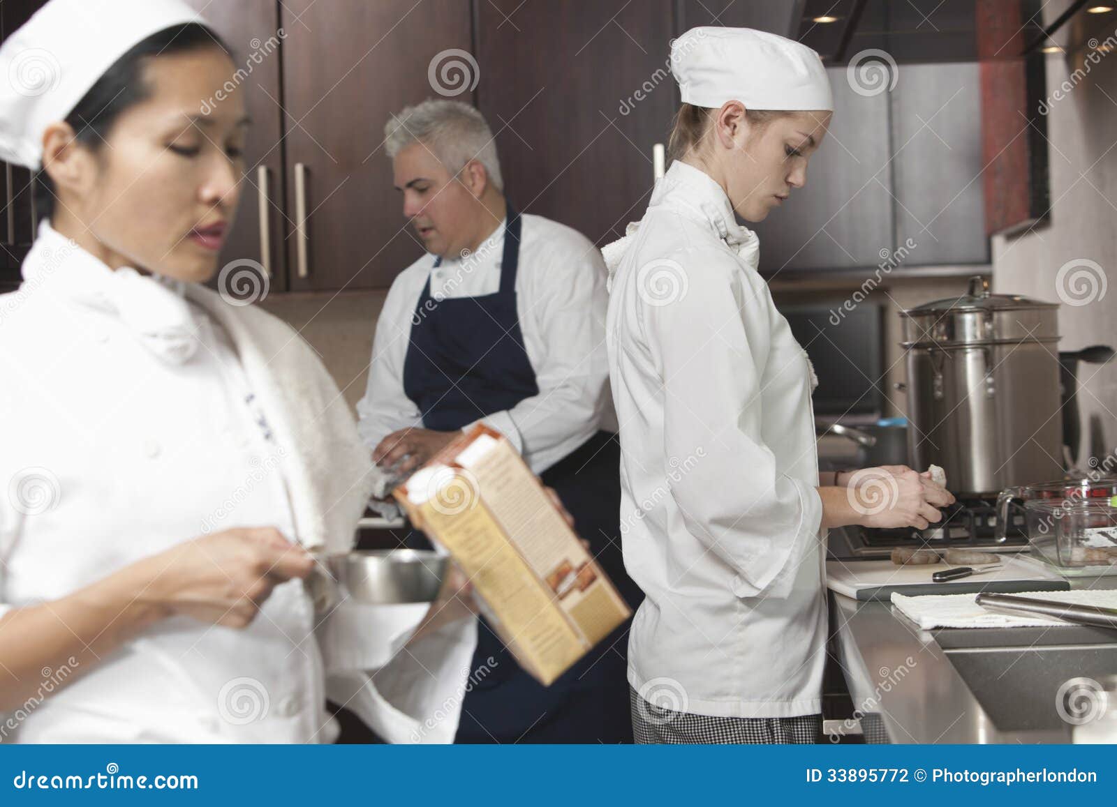 Chefs Working Together in Commercial Kitchen Stock Photo - Image of ...