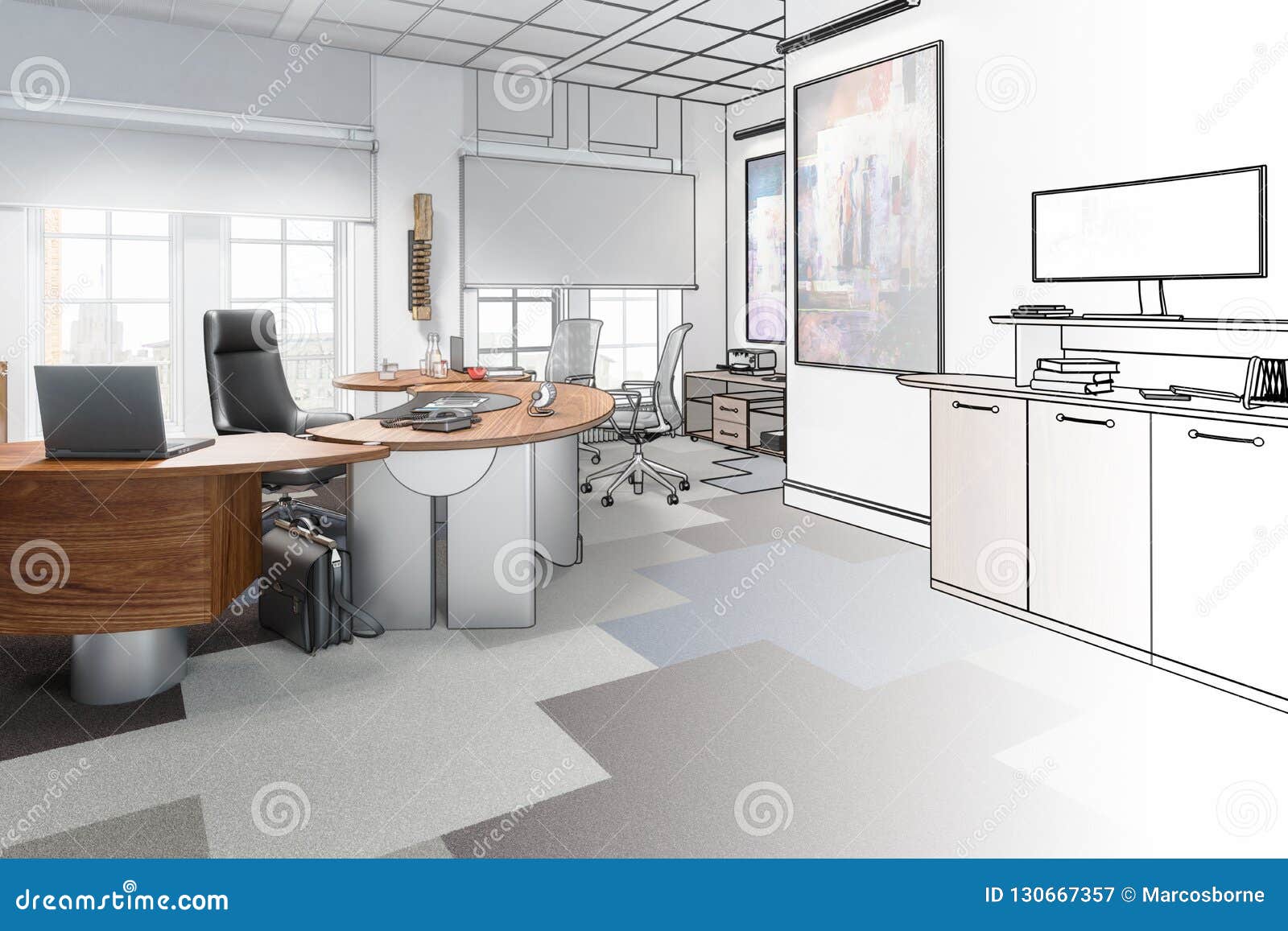 Executive Office 02 Drawing Stock Illustration - Illustration of home ...