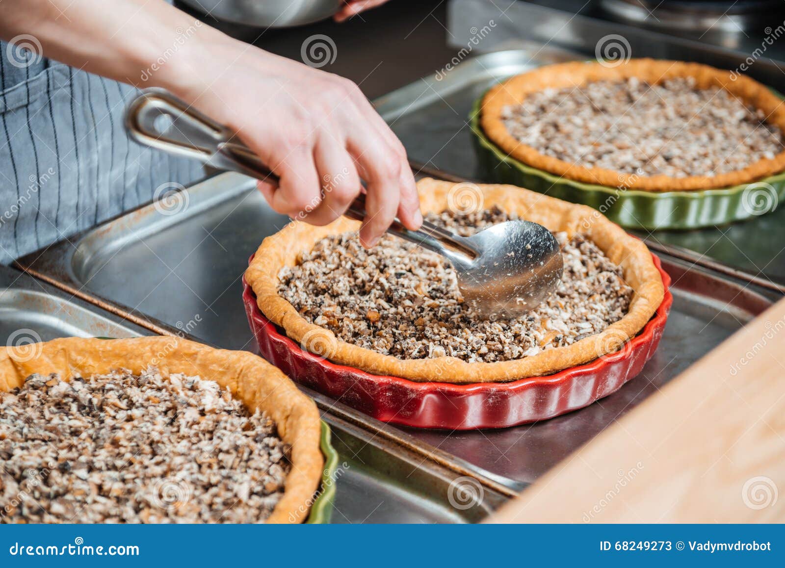 Cheif Cook Making Pie with Meat Filling on the Kitchen Stock Image ...