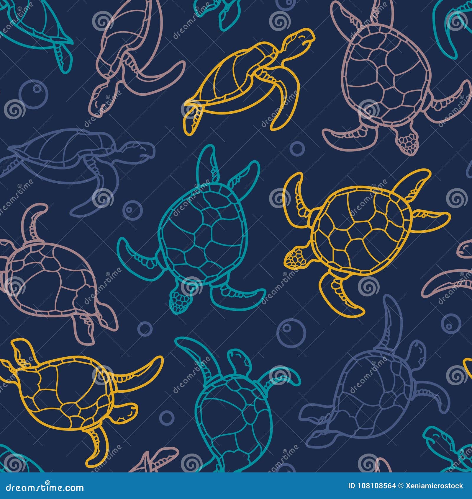 Cheloniidae. Seamless Pattern With Turtles. Silhouette. Animal World ...