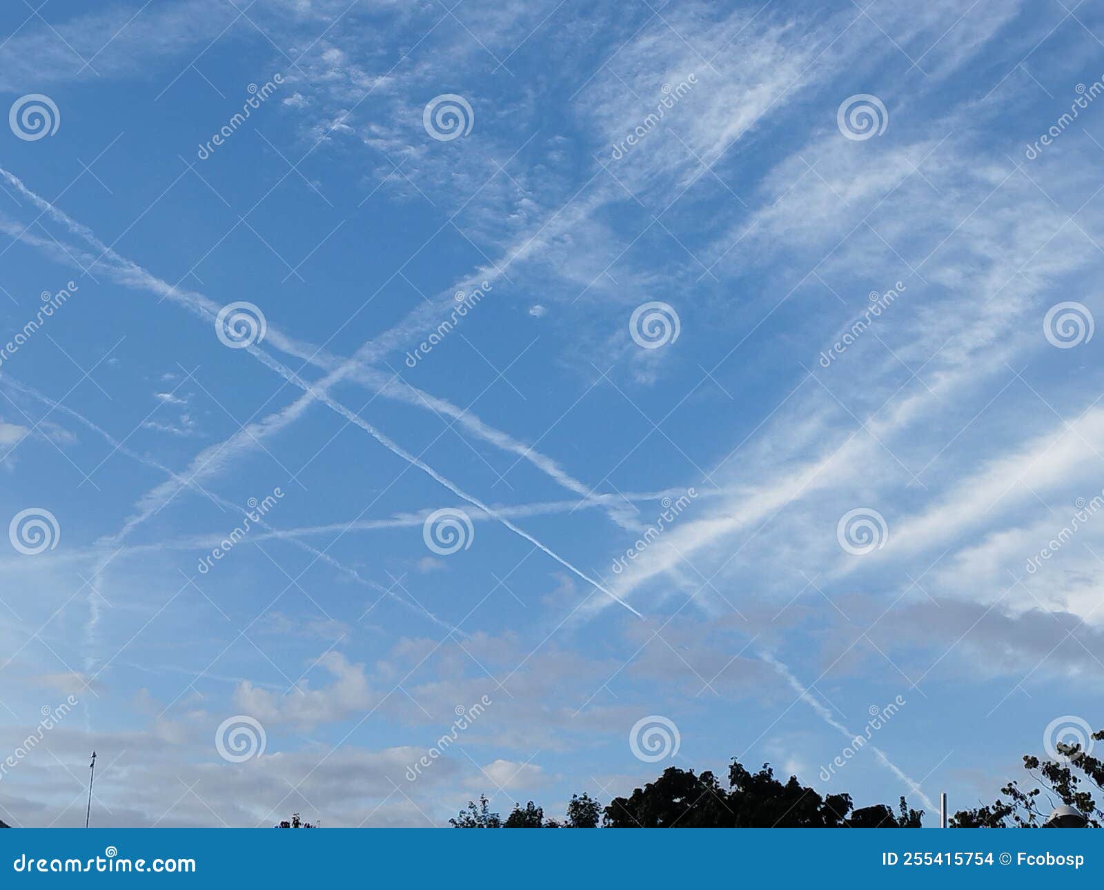 Chem trails on the sky stock photo. Image of field, mast - 255415754