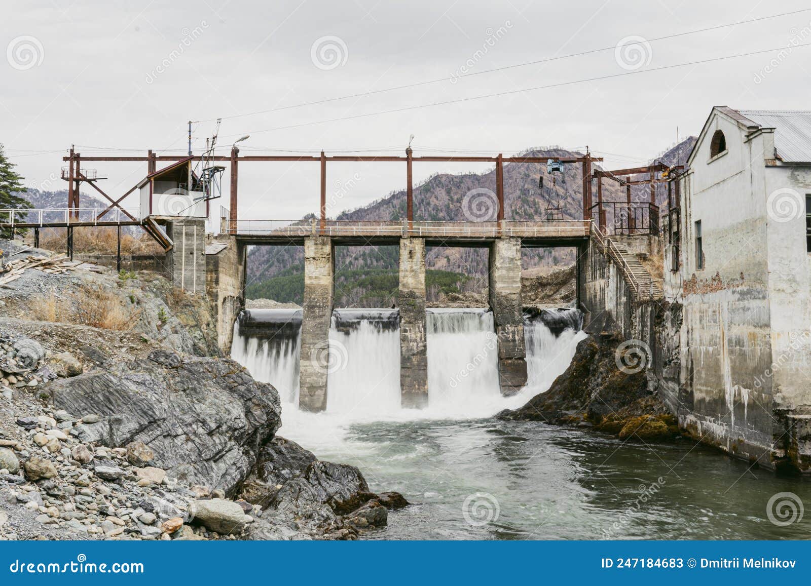 Chemal River. Chemal HPP. Chemal Hydroelectric Power Station in Altai ...