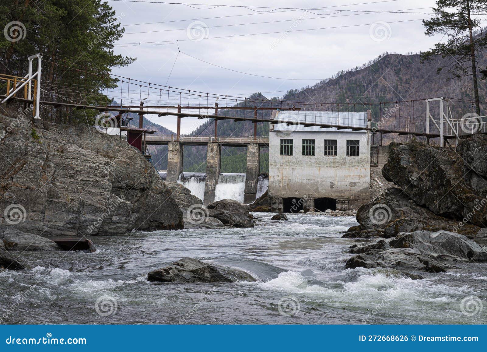 Chemal River. Chemal HPP. Chemal Hydroelectric Power Station in Altai ...