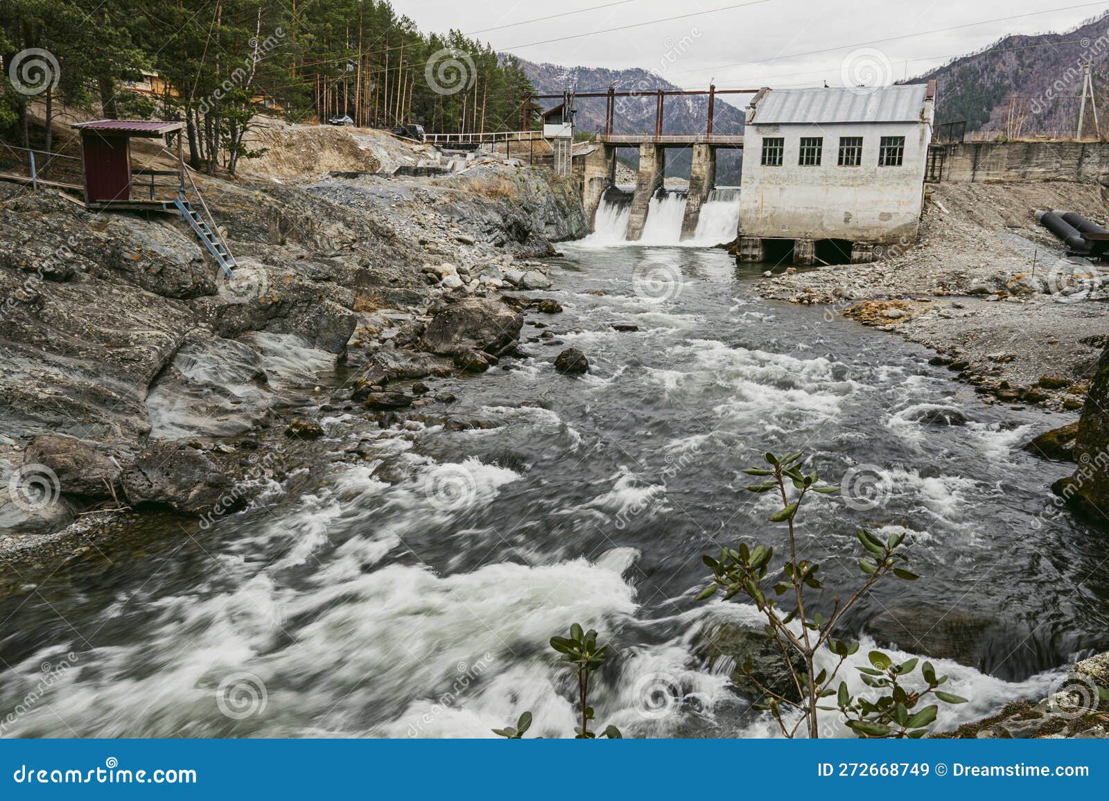 Chemal River. Chemal HPP. Chemal Hydroelectric Power Station in Altai ...