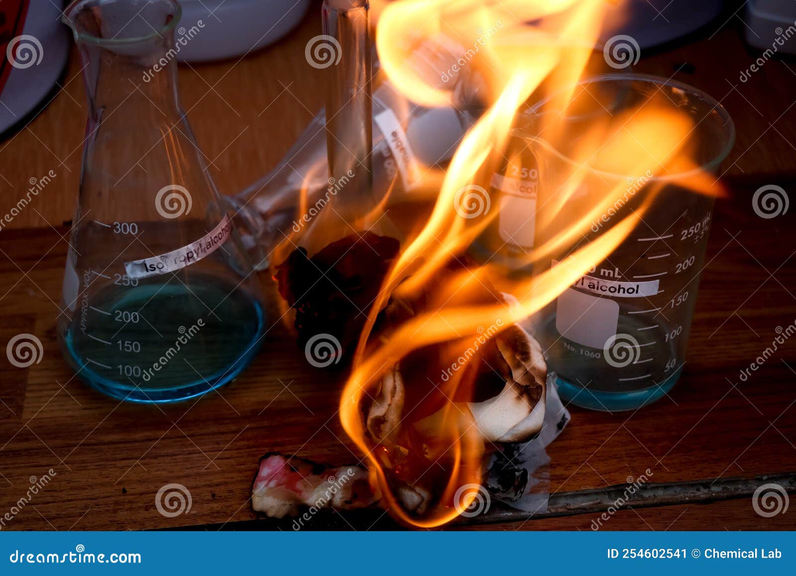 Chemical Alcohol Fire in the Lab at Night Stock Image - Image of glass ...