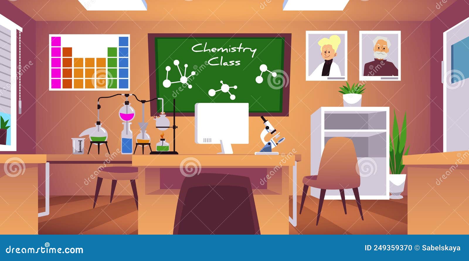 Chemical Classroom in School or University Background, Flat Vector ...