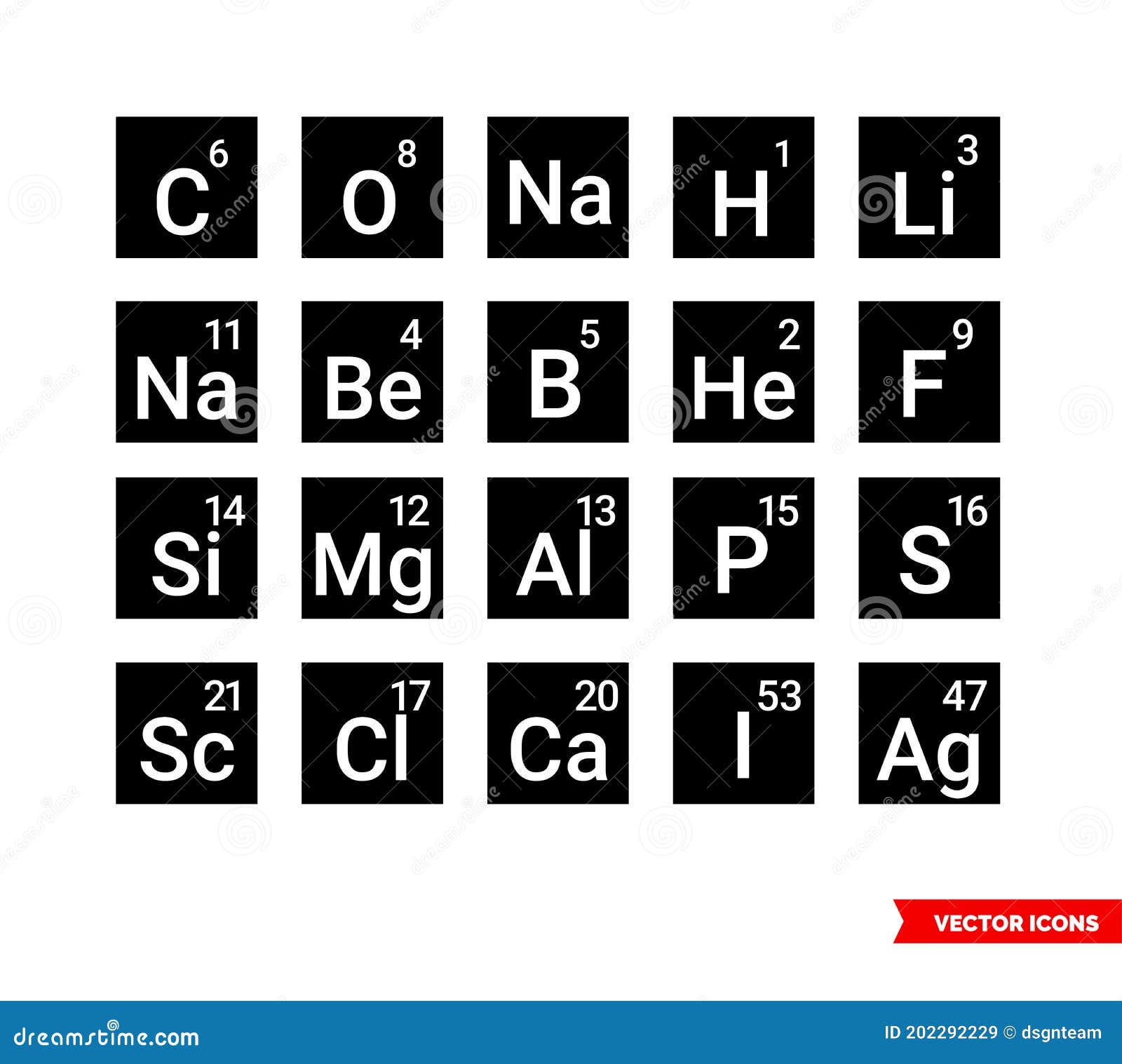 Chemical Elements Icons Set of Filled Type. Isolated Vector Sign Symbol ...