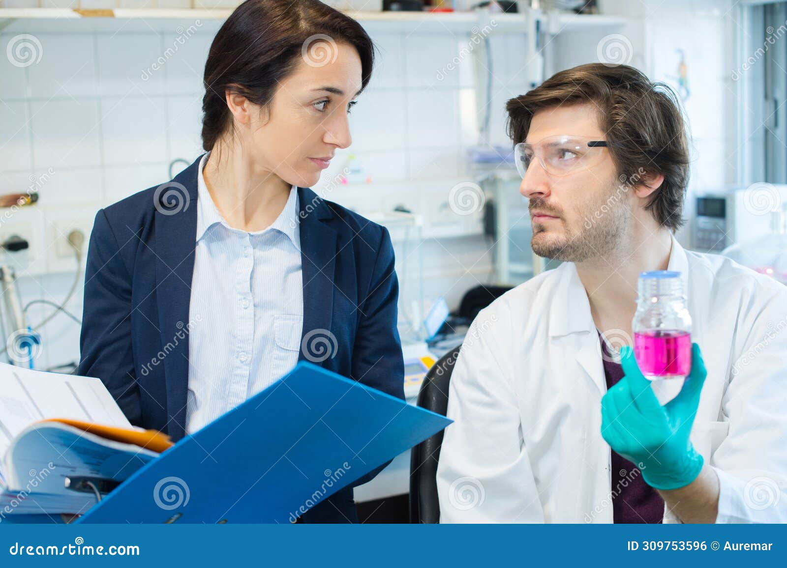 Chemical Engineer with Manager Working on Samples in Lab Stock Photo ...