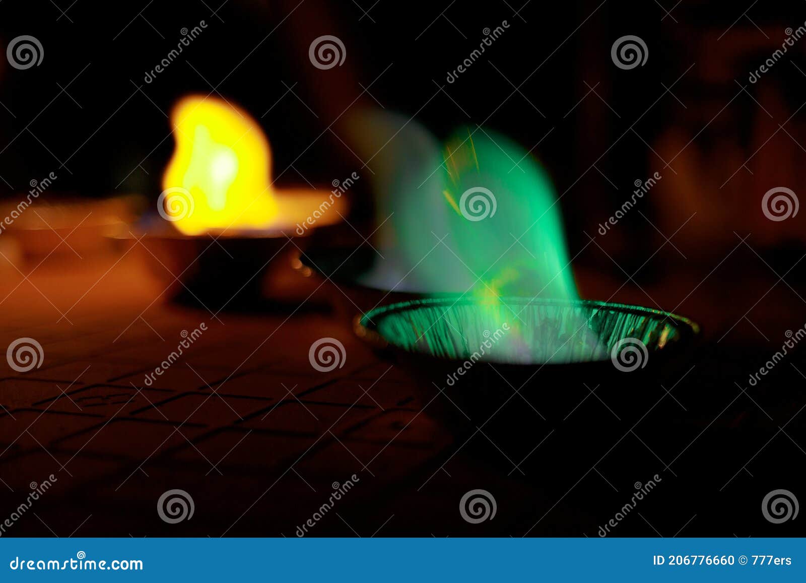 Chemical Experiment with Fire. Multi-colored Flames in the Dark Stock ...