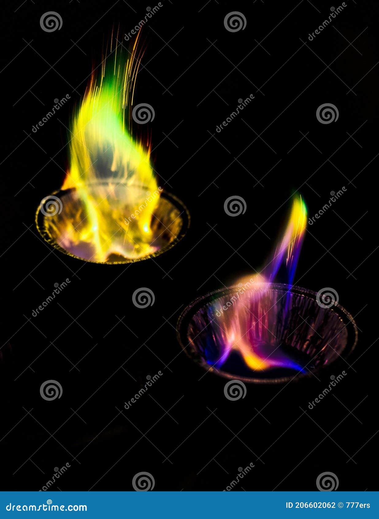 Chemical Experiment with Fire. Multi-colored Flames in the Dark Stock ...