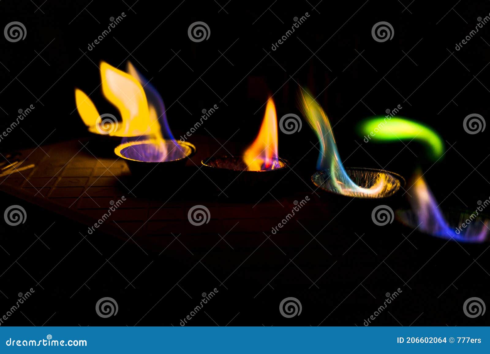 Chemical Experiment with Fire. Multi-colored Flames in the Dark Stock ...