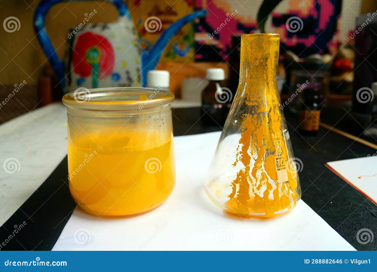 Chemical Flask Close-up. Conducting Chemical Experiments at Home. Stock ...