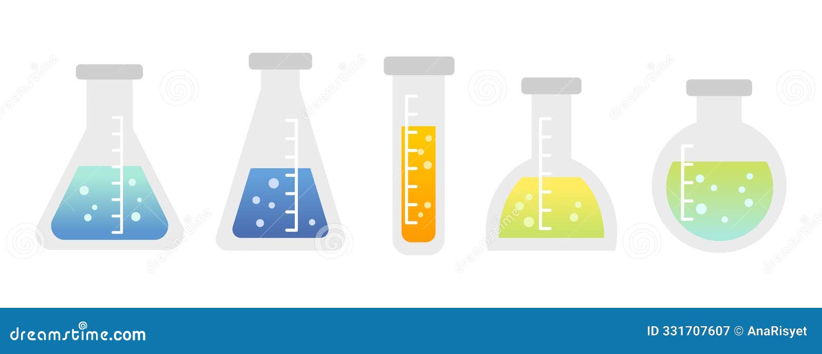 Chemical Flasks Different Shapes with Colored Liquid Set Cartoon Flat ...