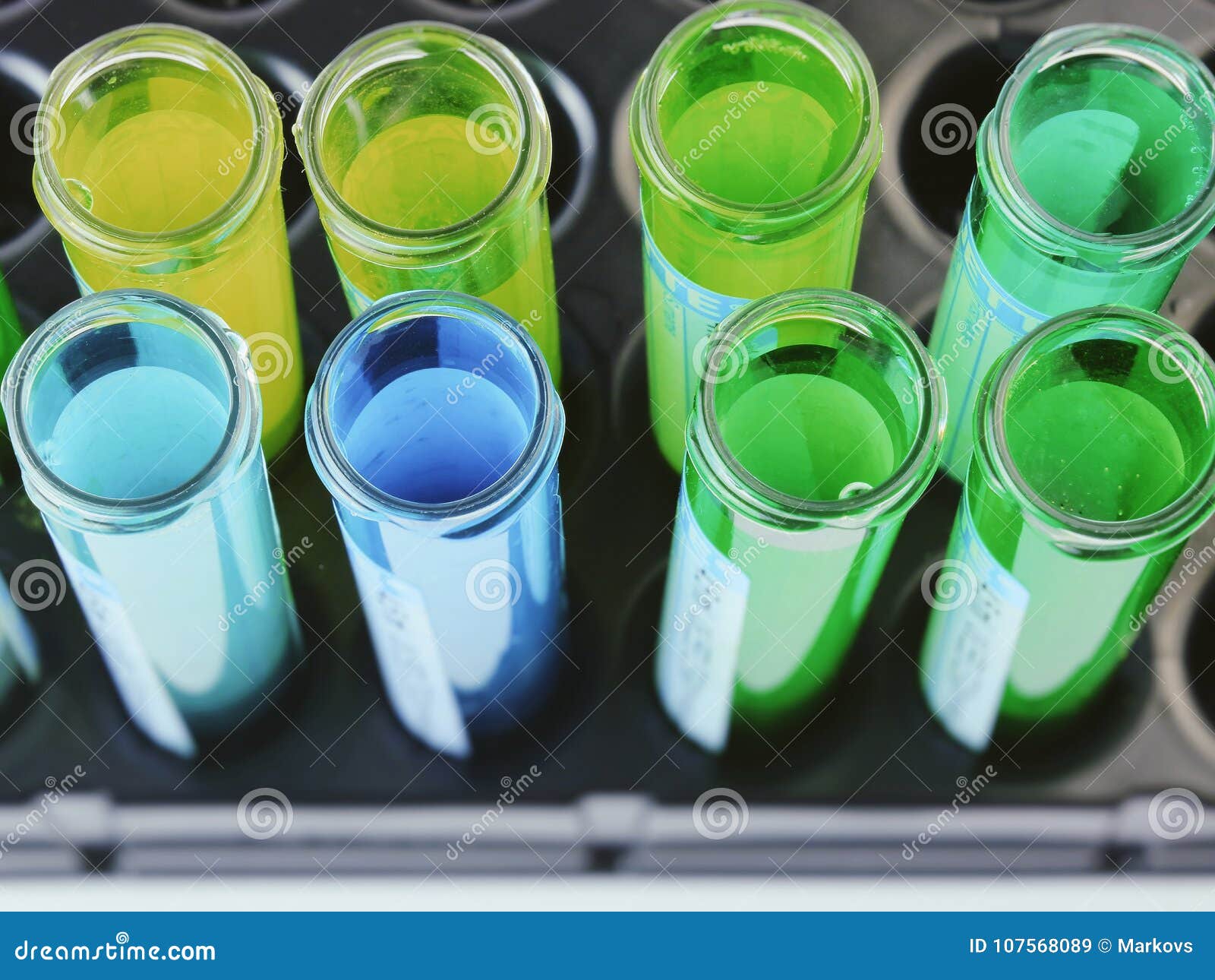 Colored Solutions In Glass Reagent Bottles, Copper Sulfate, Nickel ...