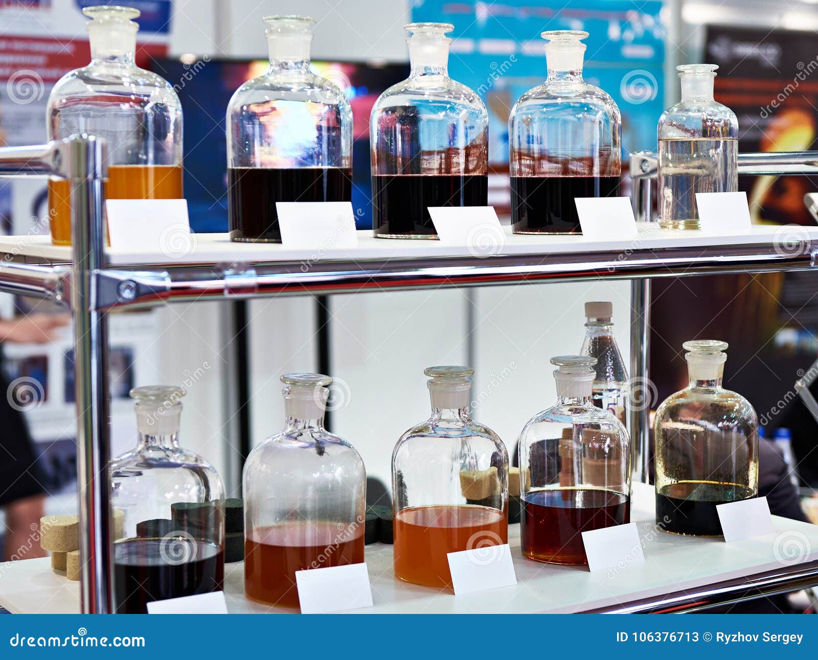 Chemical Fluids on Shelf in Industrial Laboratory Stock Image - Image ...