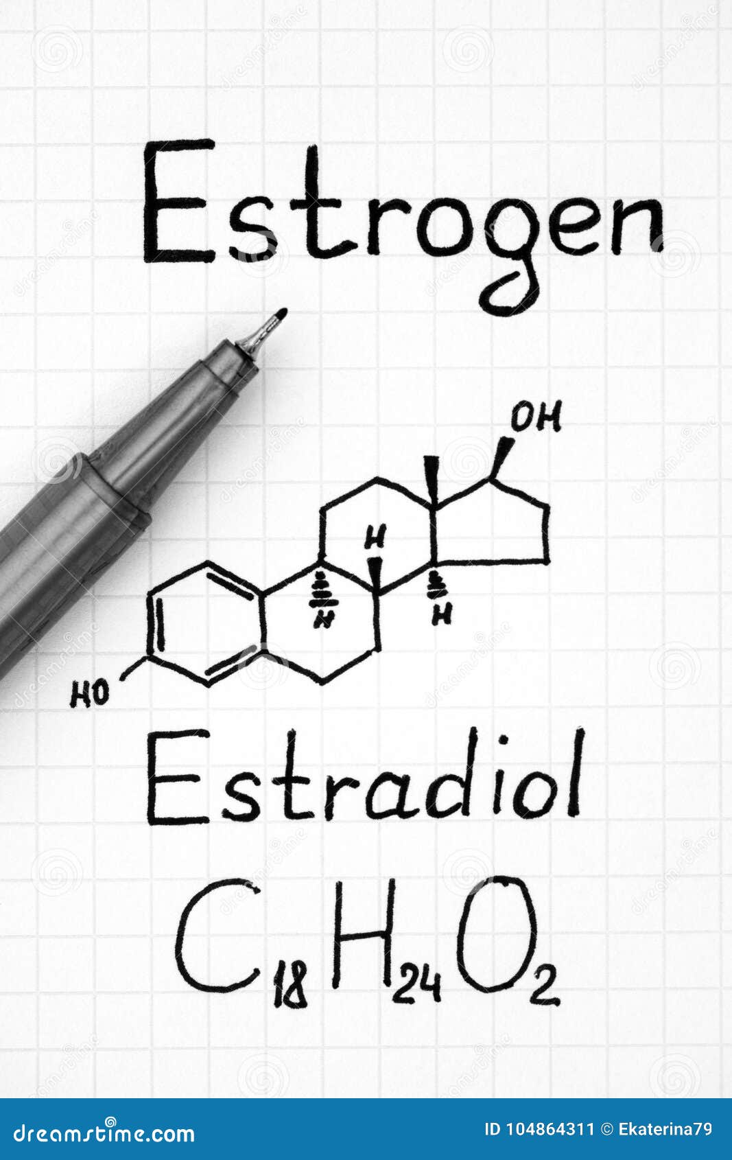 Chemical Formula of Estrogen - Estradiol E2 with Pen. Stock Image ...