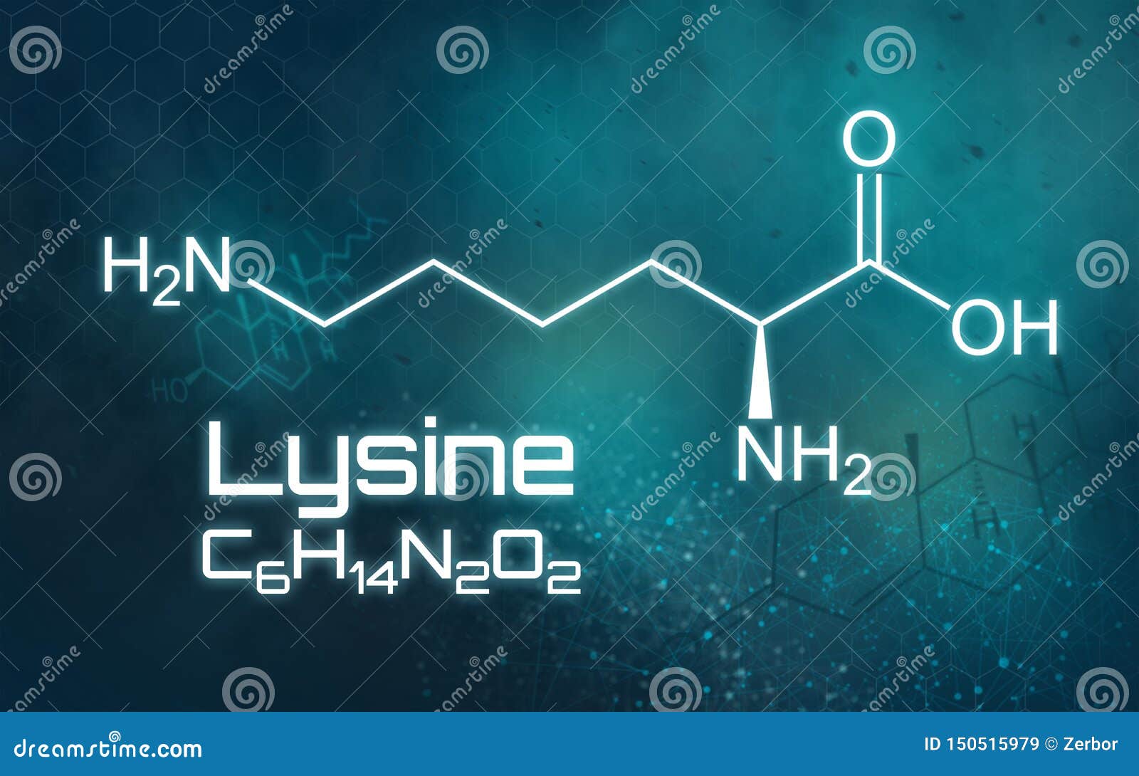 Chemical Formula of Lysine on a Futuristic Background Stock ...